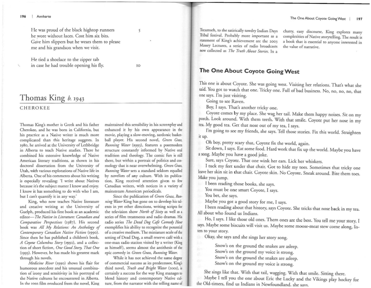 196 I The One About Coyote Going West: A Study of Thomas King's ...