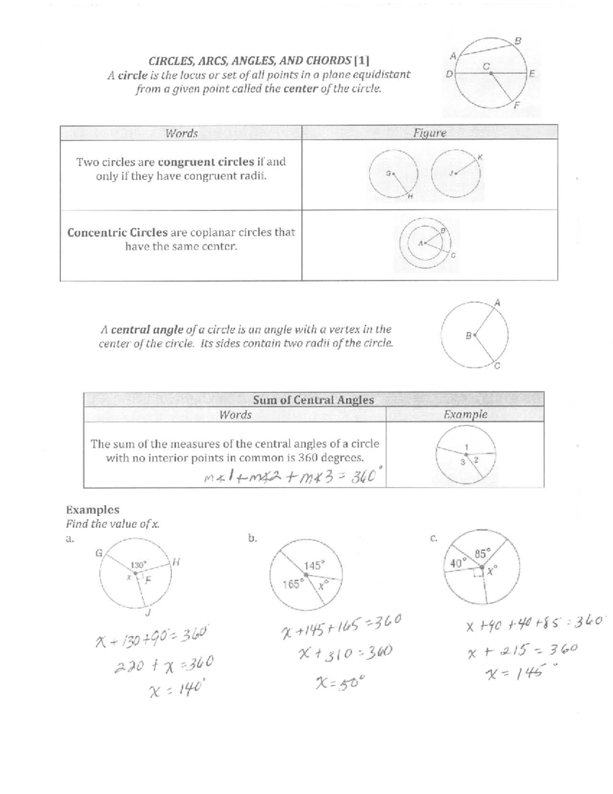 M4 Geometry: Circles, Arcs, Angles, and Chords Study Guide - Studocu