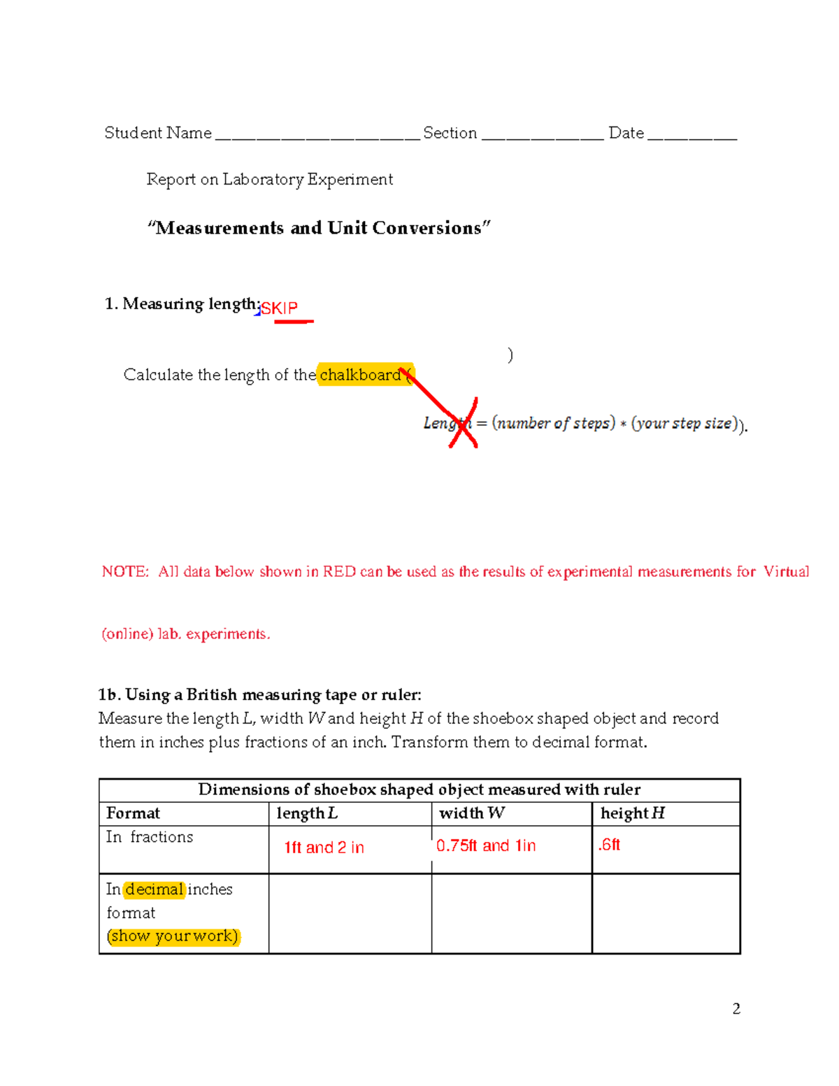 Lab Report: Measurements & Unit Conversions for Science Class (SC101 ...