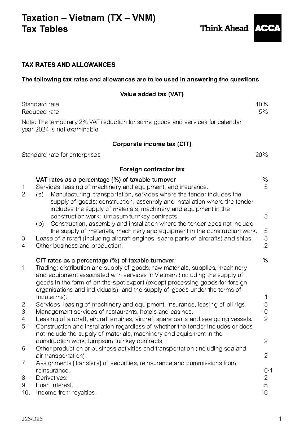 TX VNM Tax Tables: Rates & Allowances Overview (Jun 2025) - Studocu