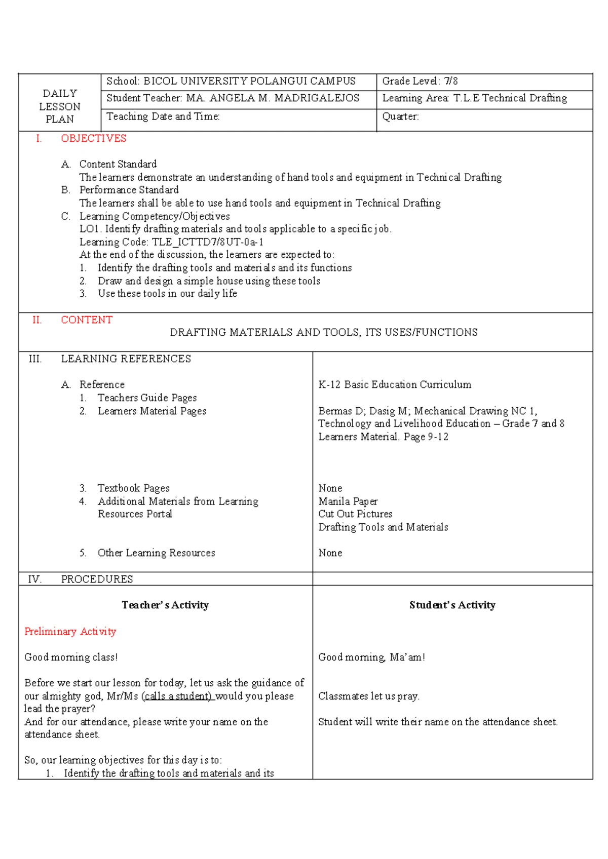 DLP - Daily Lesson Plan on Proper Use of Hand Tools for ICT - Studocu