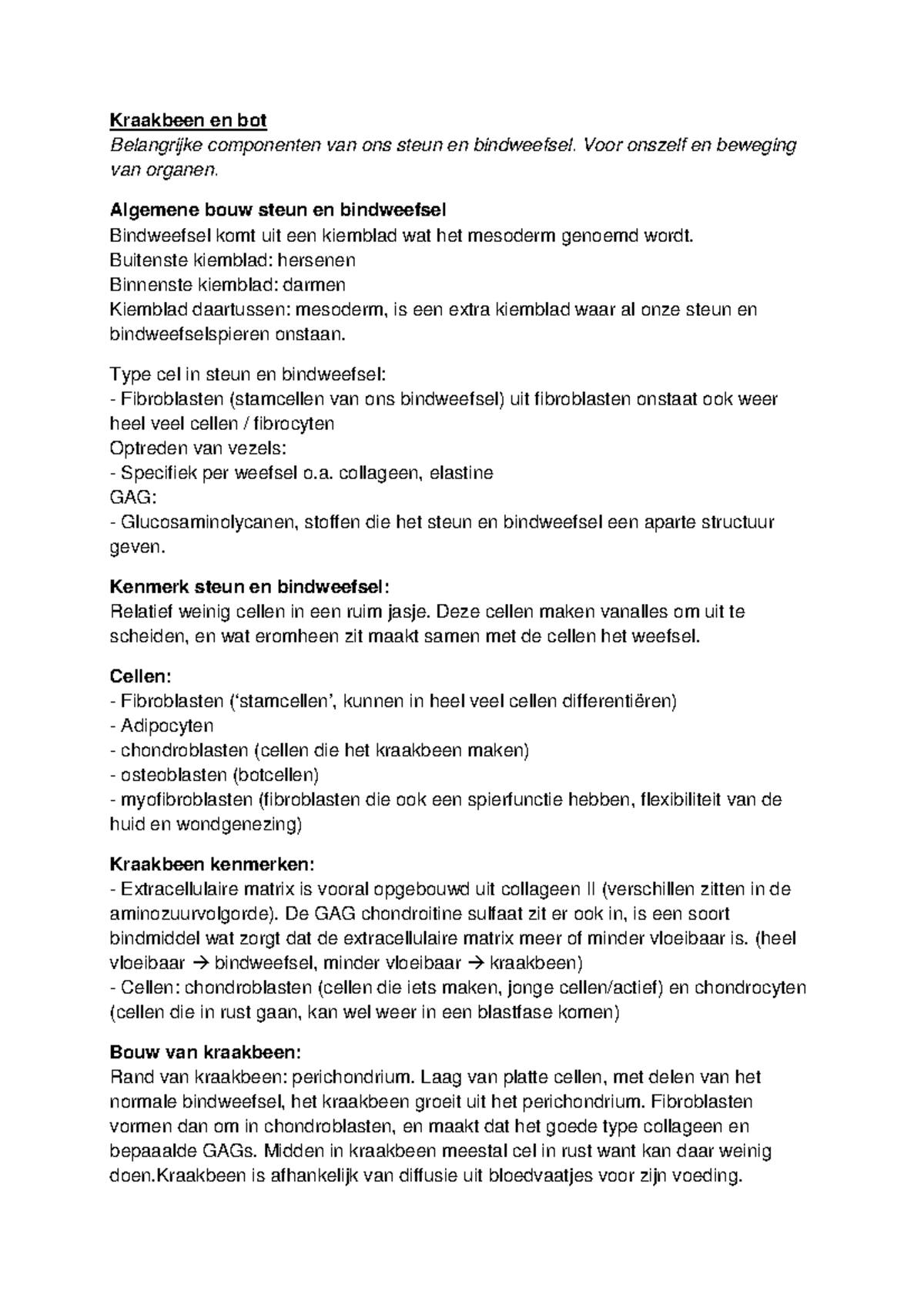 College aantekeningen: Kraakbeen en Bot Anatomie en Functies - Studeersnel