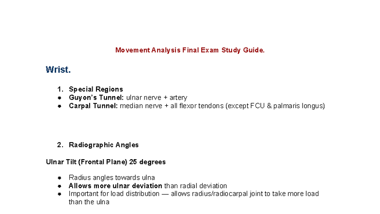 Movement Analysis Final Exam Study Guide: Wrist & Hand Mechanics - Studocu
