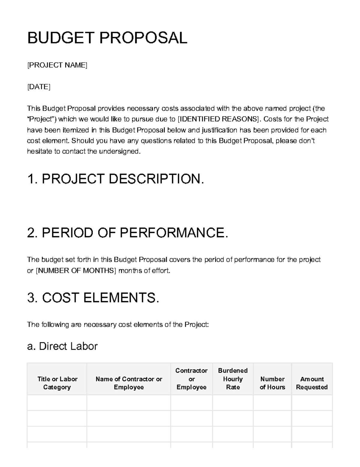 Budget Proposal Template for [PROJECT NAME] - Cost Breakdown Guide ...
