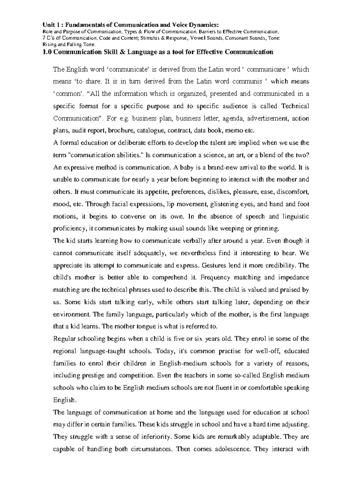 TC UNIT 1 Communication Skills & Types Overview Notes - Studocu