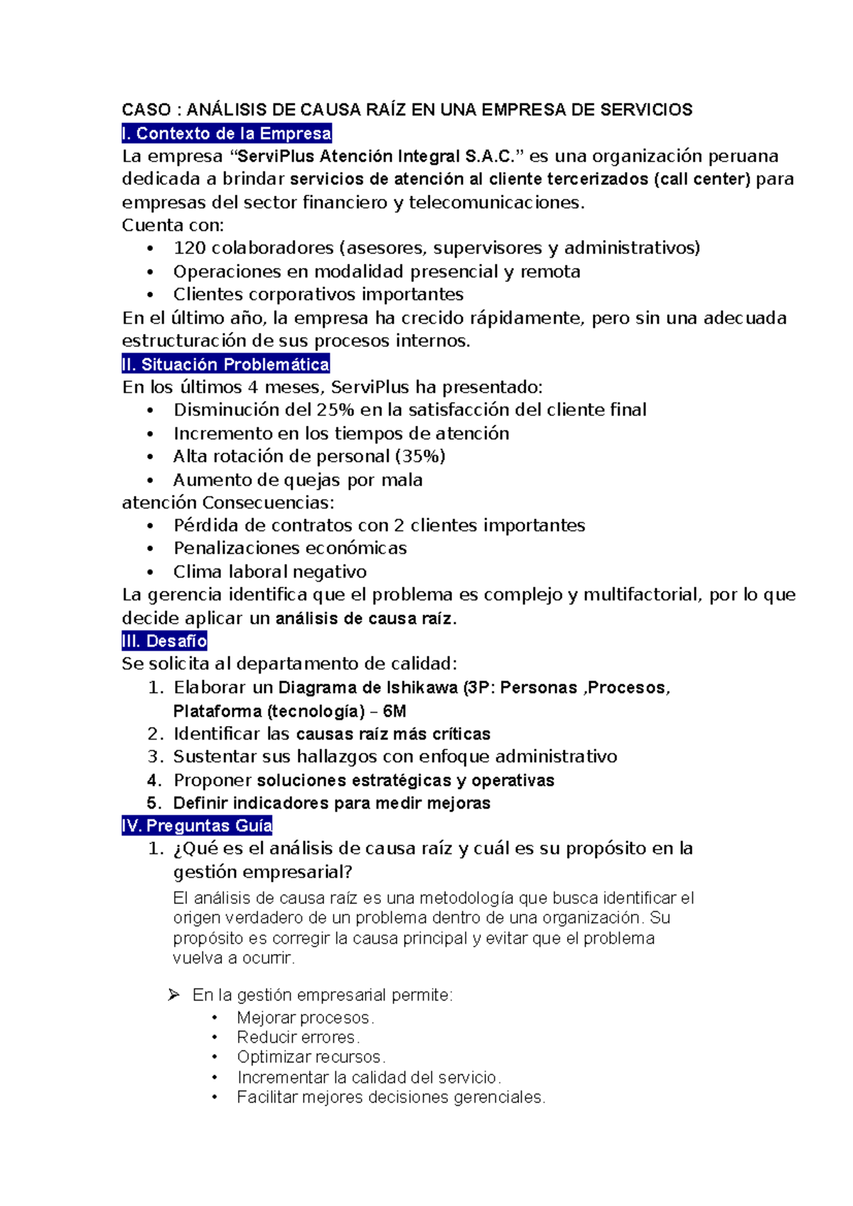 CASO: ANÁLISIS DE CAUSA RAÍZ EN ATENCIÓN INTEGRAL - CT ADM. EMP - Studocu