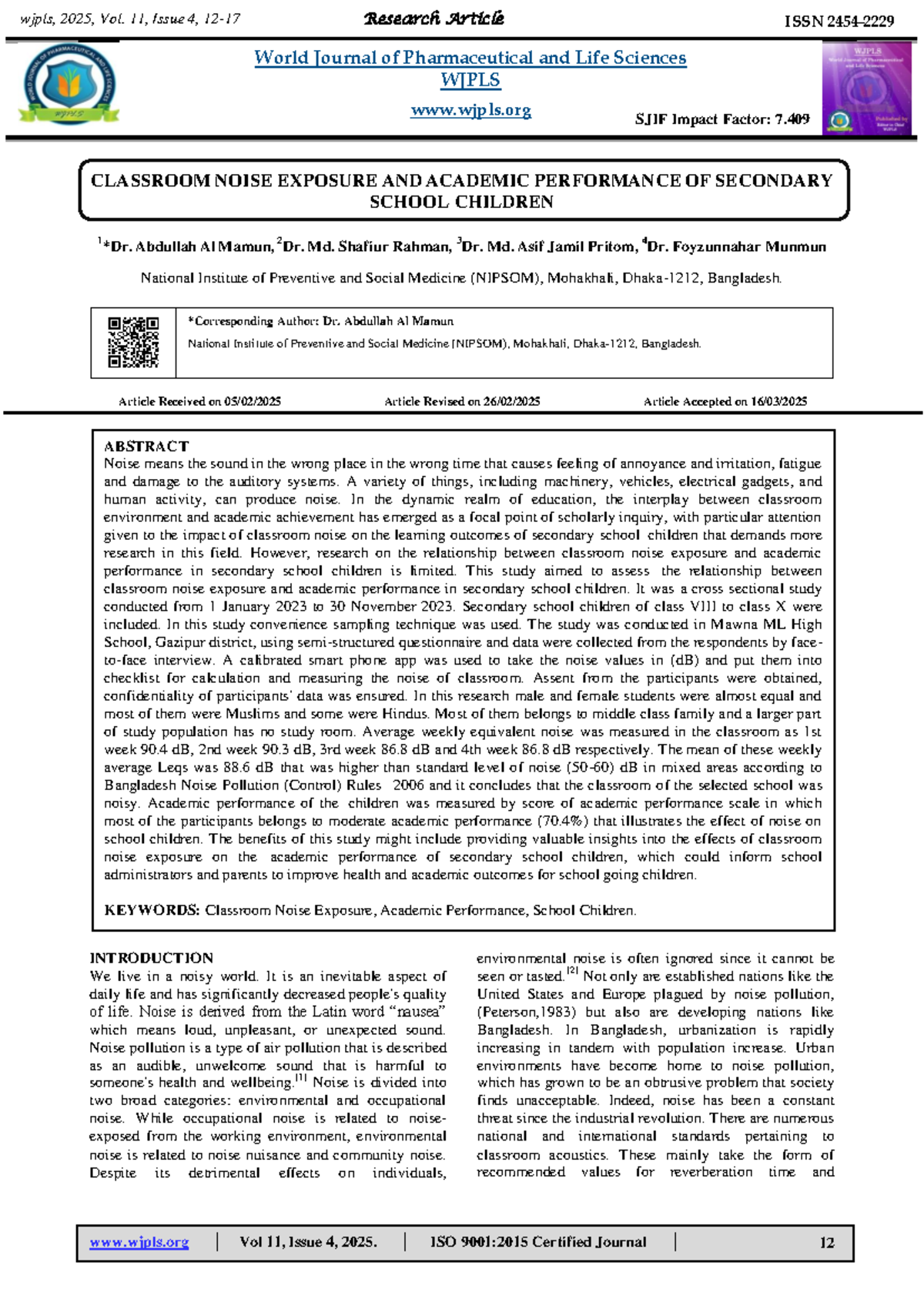 Classroom Noise Exposure and Academic Performance of Secondary School ...