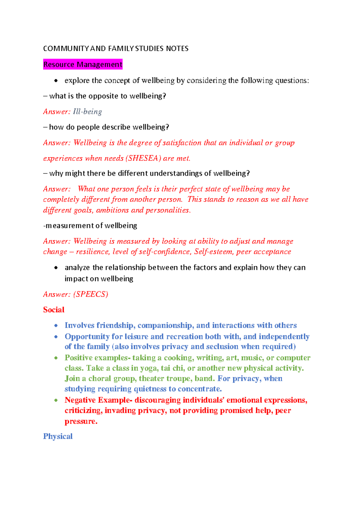 HSC Community and Family Studies: Short Answer Responses - Studocu