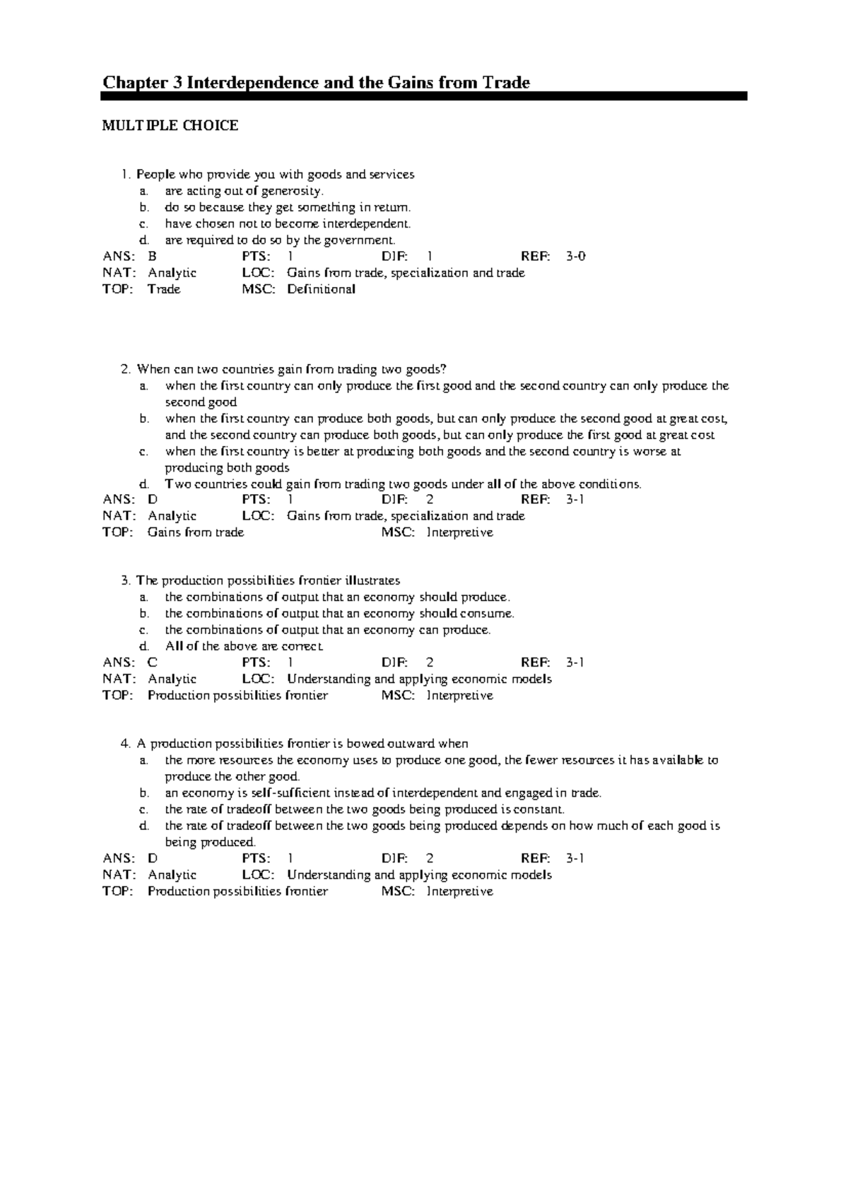 QUIZ Solutions for Chapter 3: Interdependence & Gains from Trade - Studocu