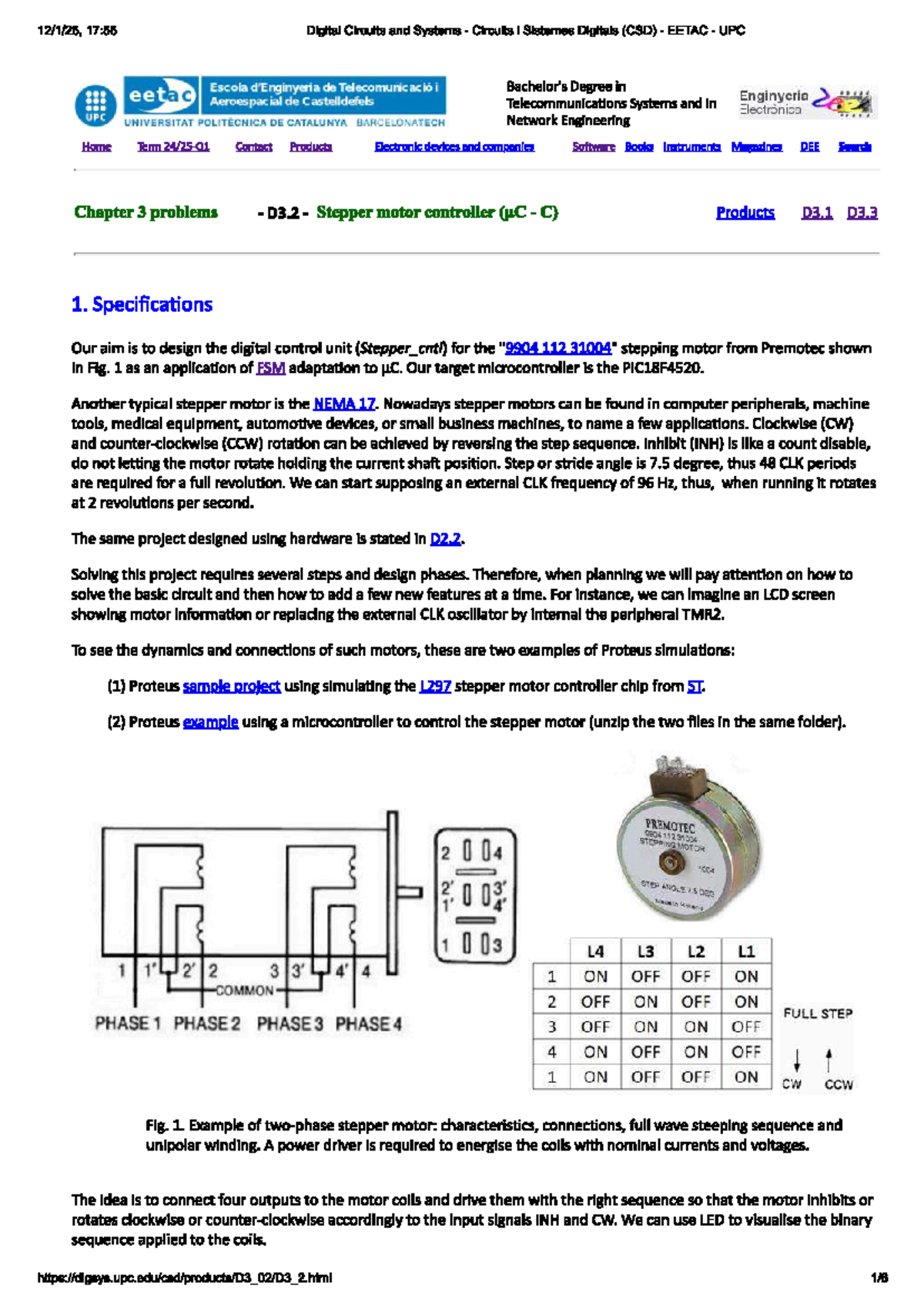 CSD Digital Circuits: Stepper Motor Control Project Overview - Studocu