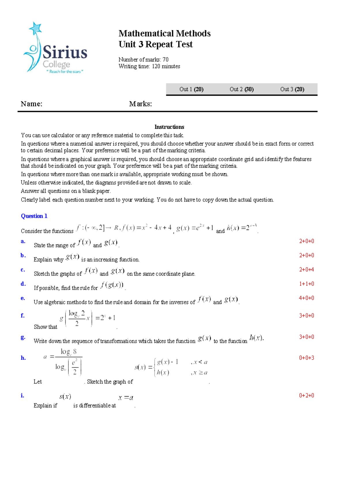 Mathematical Methods MATH101 Unit 3 Repeat Test Guide - Studocu