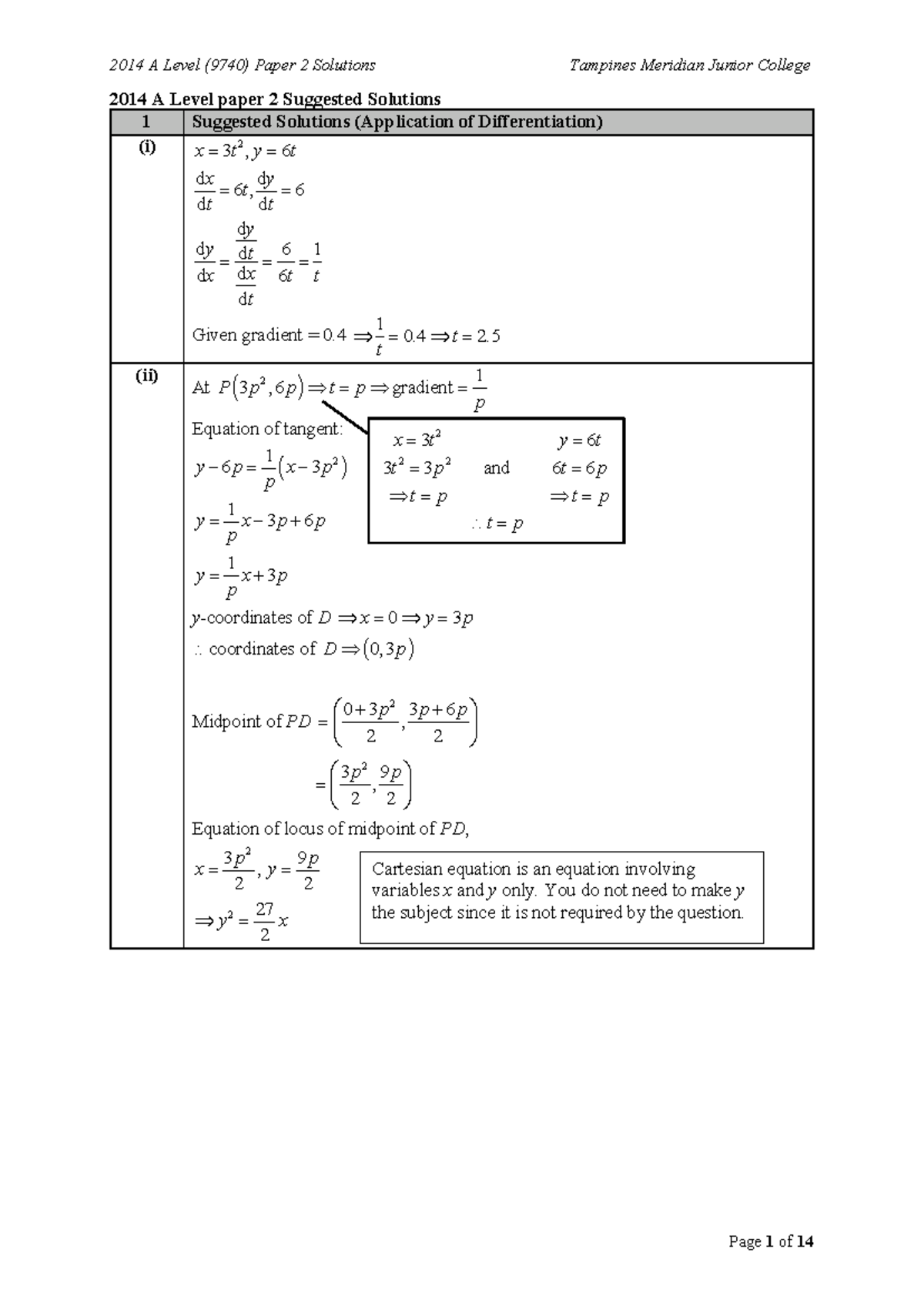 2014 A Level (9740) Paper 2 Suggested Solutions and Explanations - Studocu