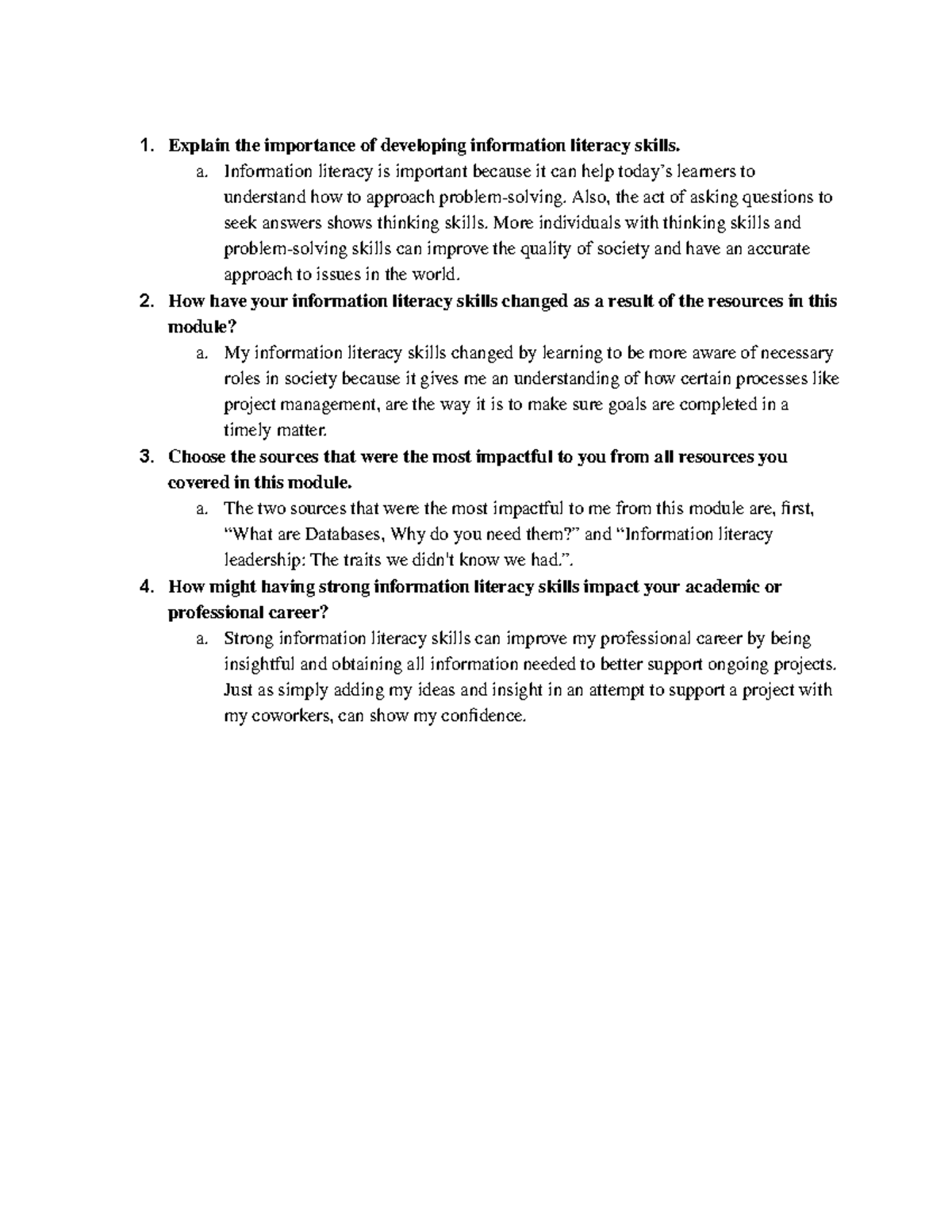 IDS-100 1-2 Short Answer Information Literacy - Explain the importance ...