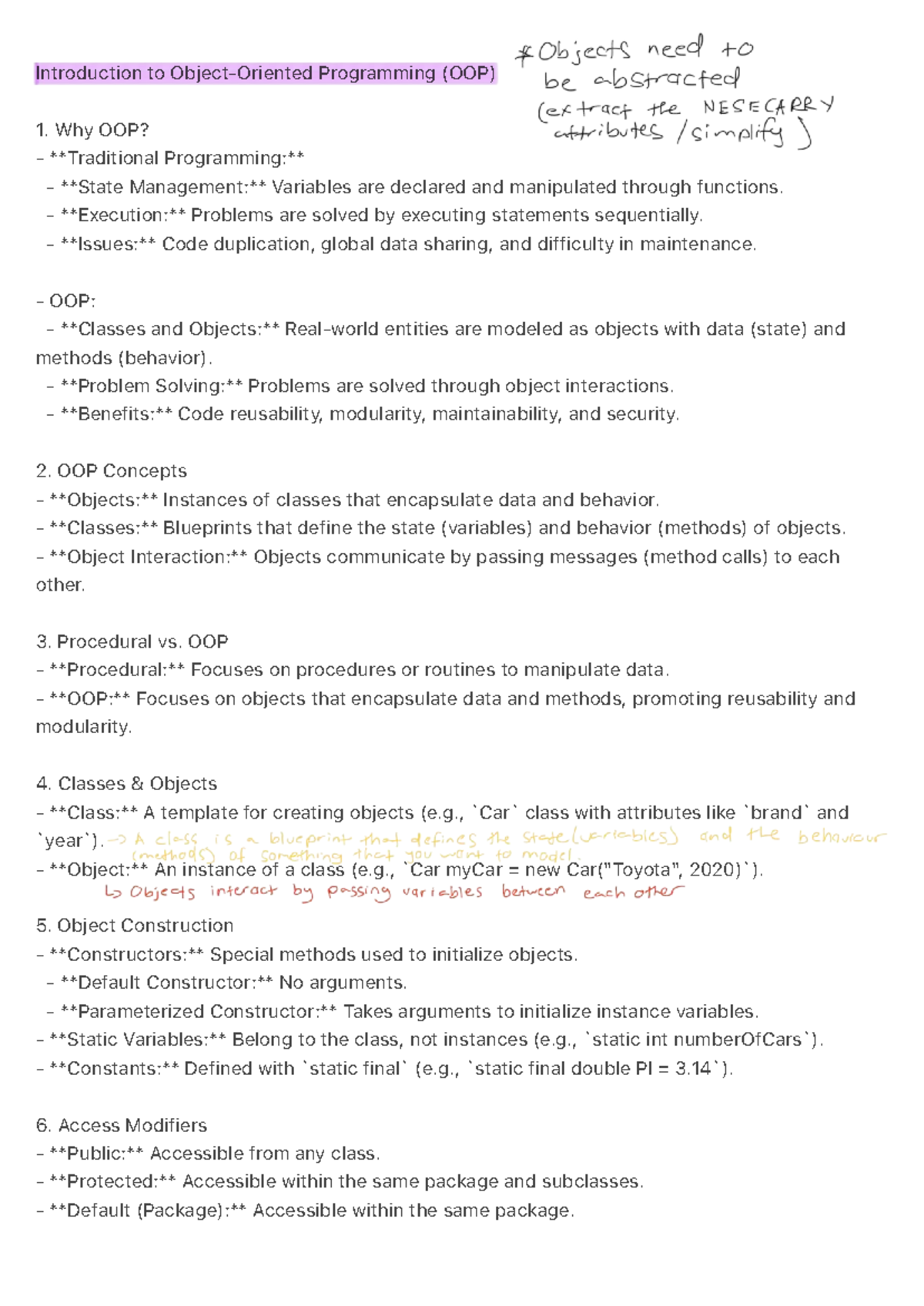 Introduction to OOP Concepts and Principles (CS101) - Studocu
