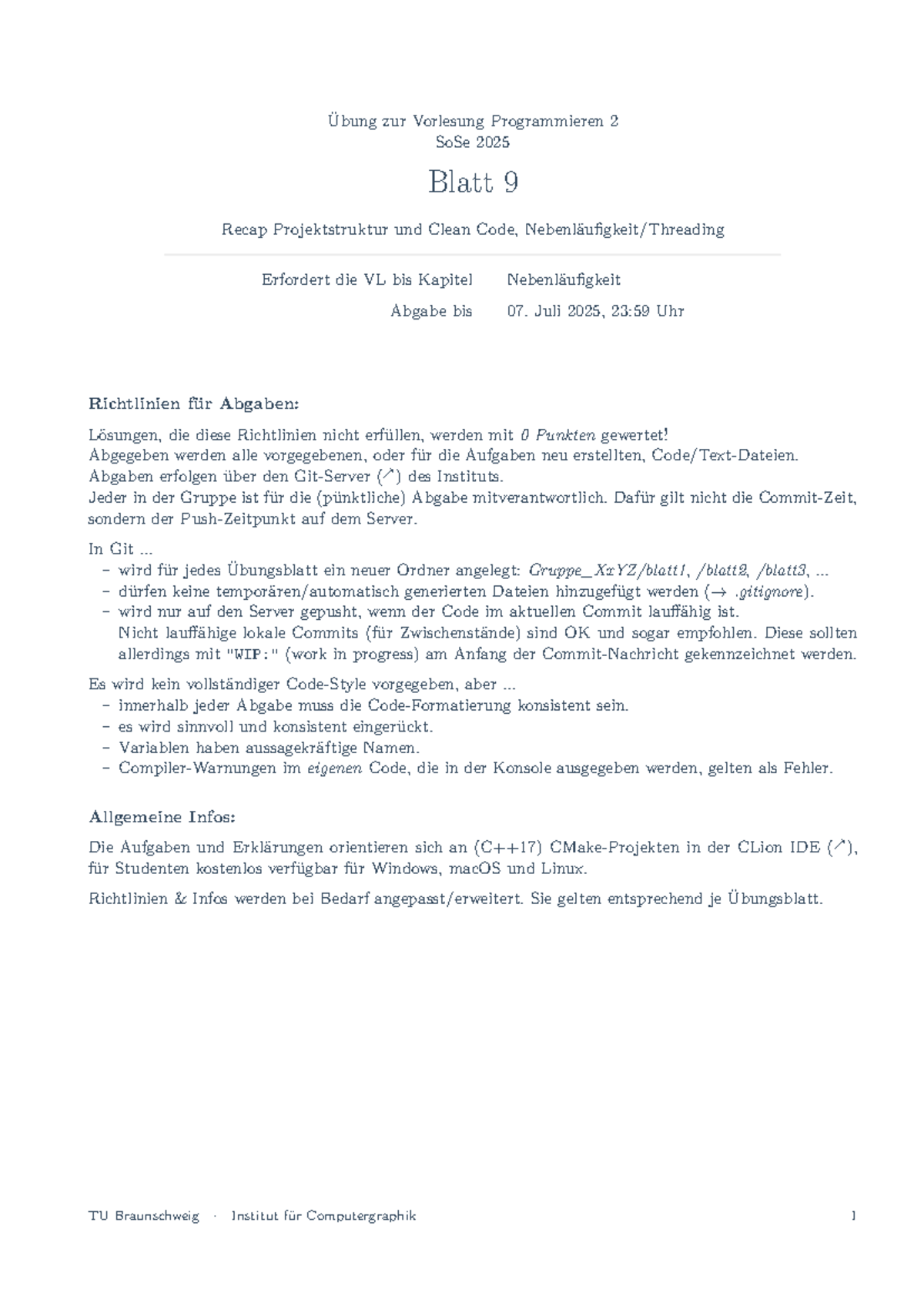 Übung Programmieren 2 SoSe 2025: Blatt 9 - Projektstruktur & Clean Code ...