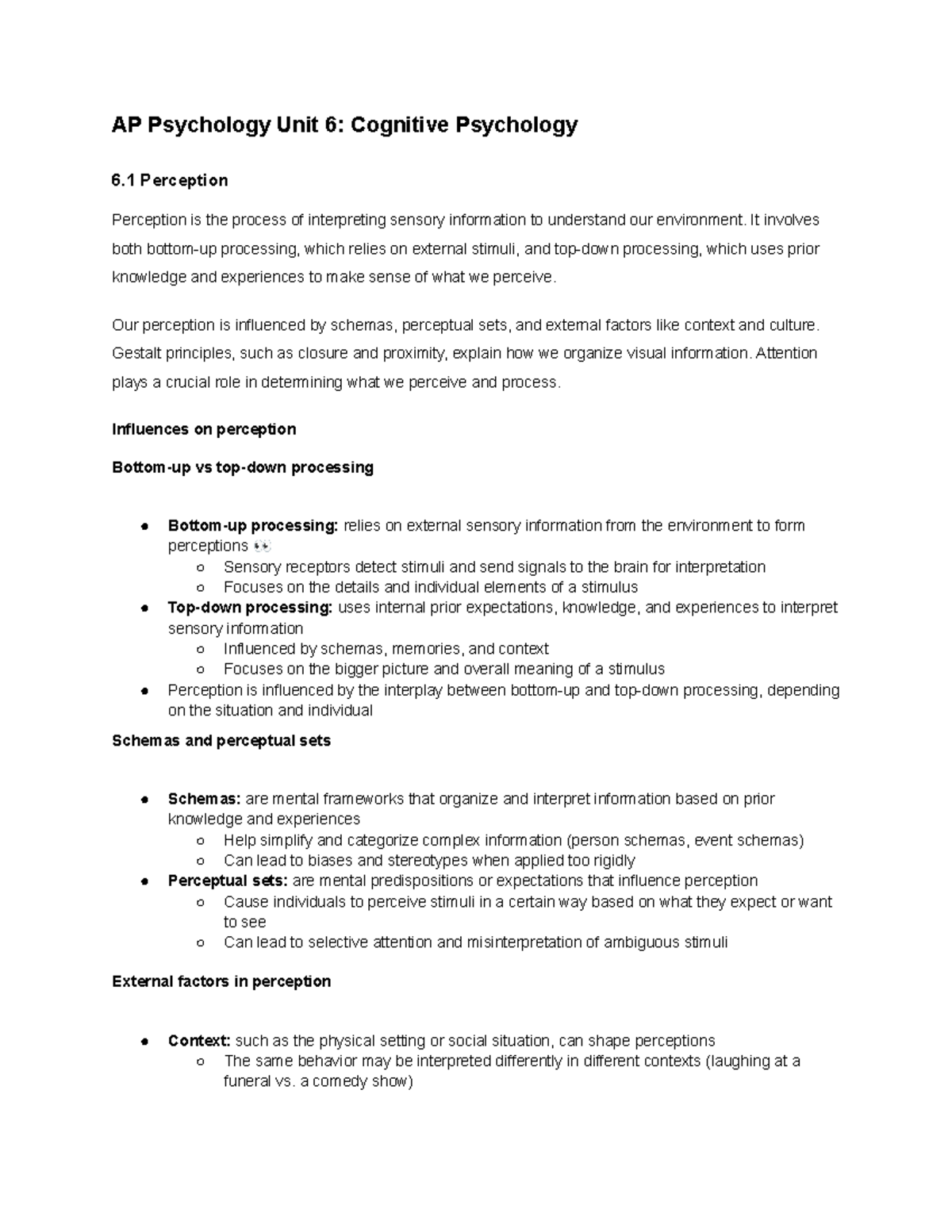 AP Psychology Unit 6: In-Depth Study of Cognitive Processes - Studocu