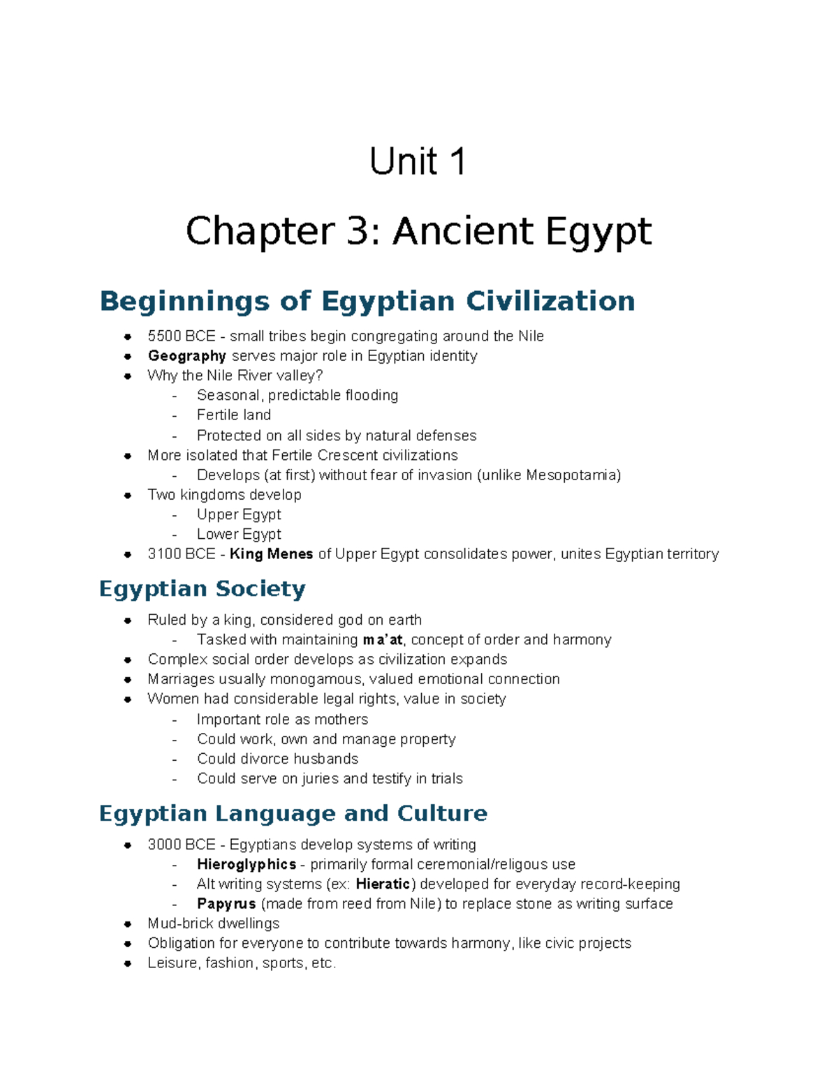 Western Civilization Unit 1: Chapter 3 - Ancient Egypt and Its ...