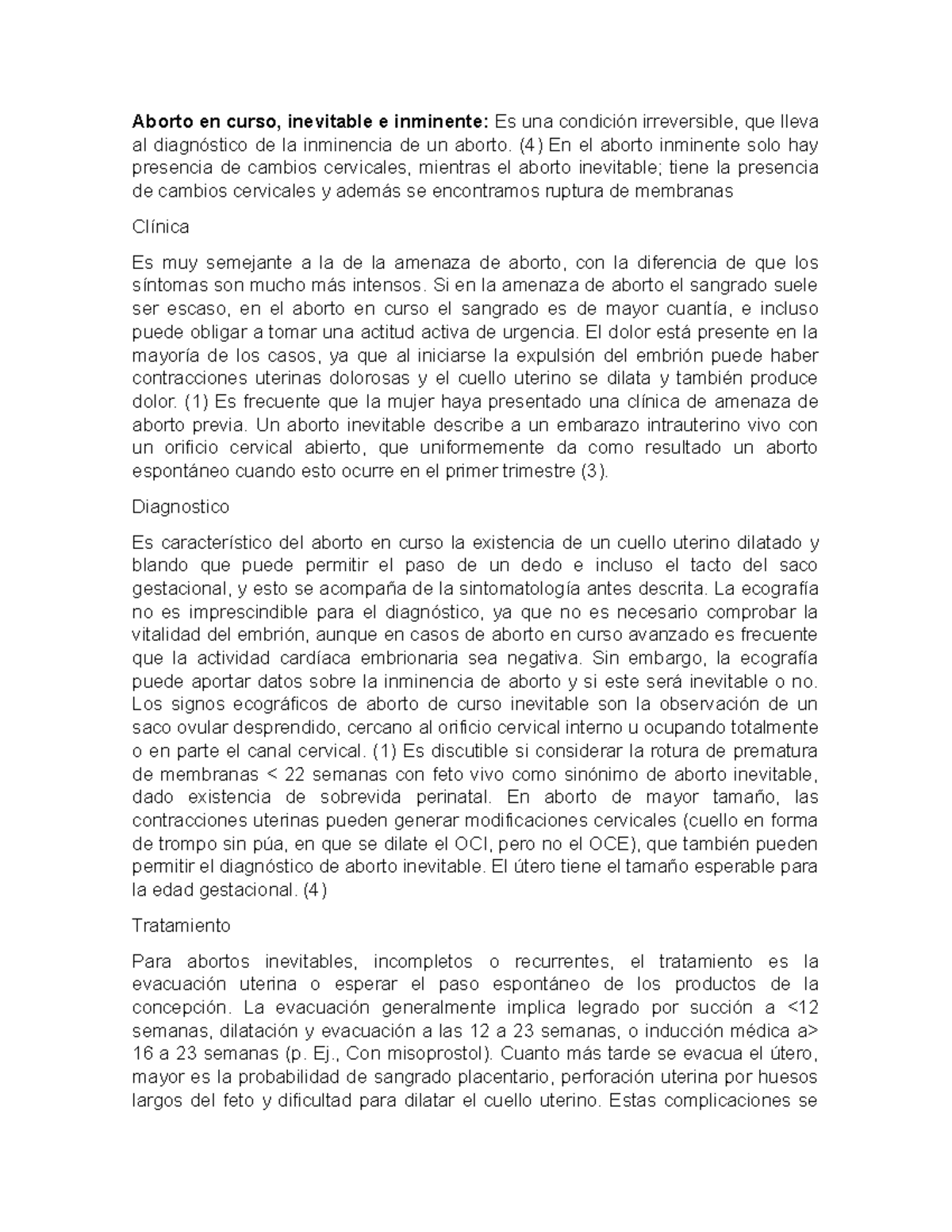 Aborto Inminente e Inevitable: Diagnóstico y Tratamiento Clínico - Studocu