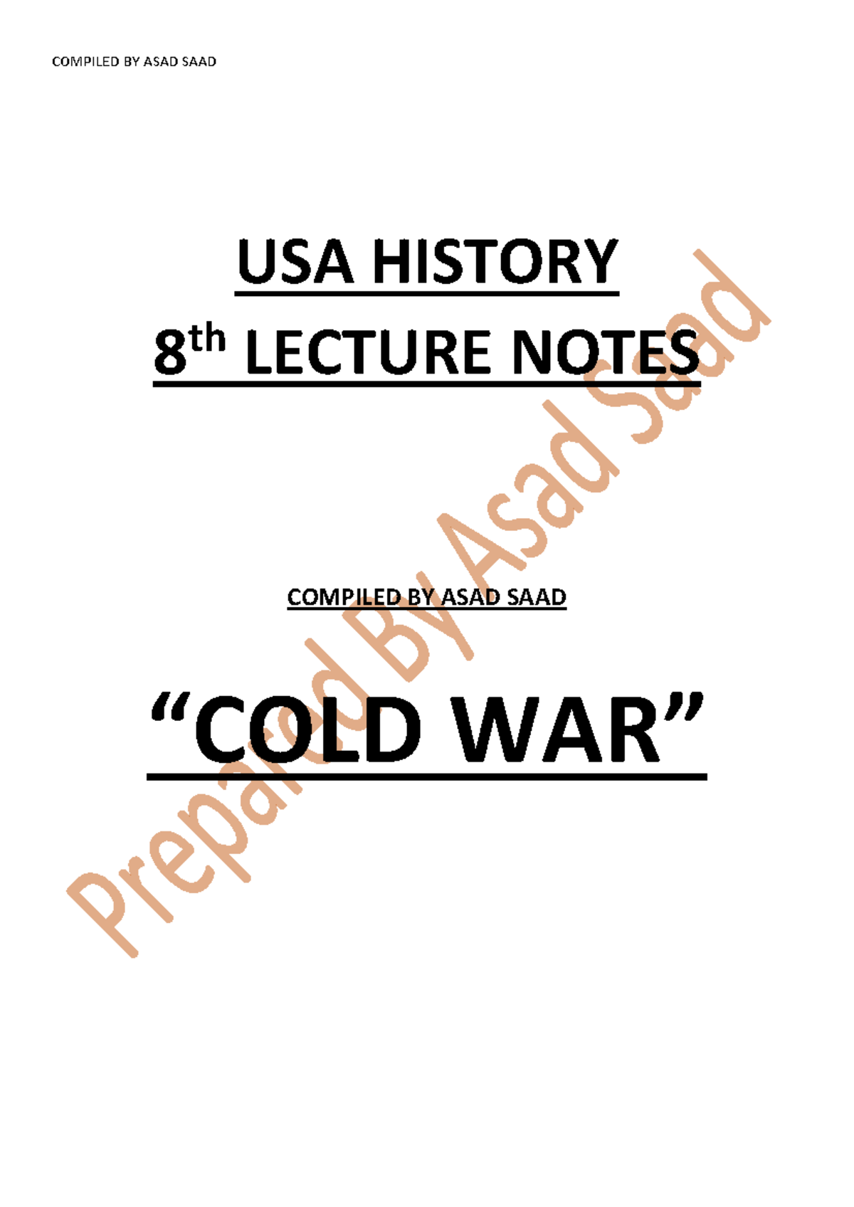 USA History 8th Grade Lecture Notes: The Cold War Era - Studocu