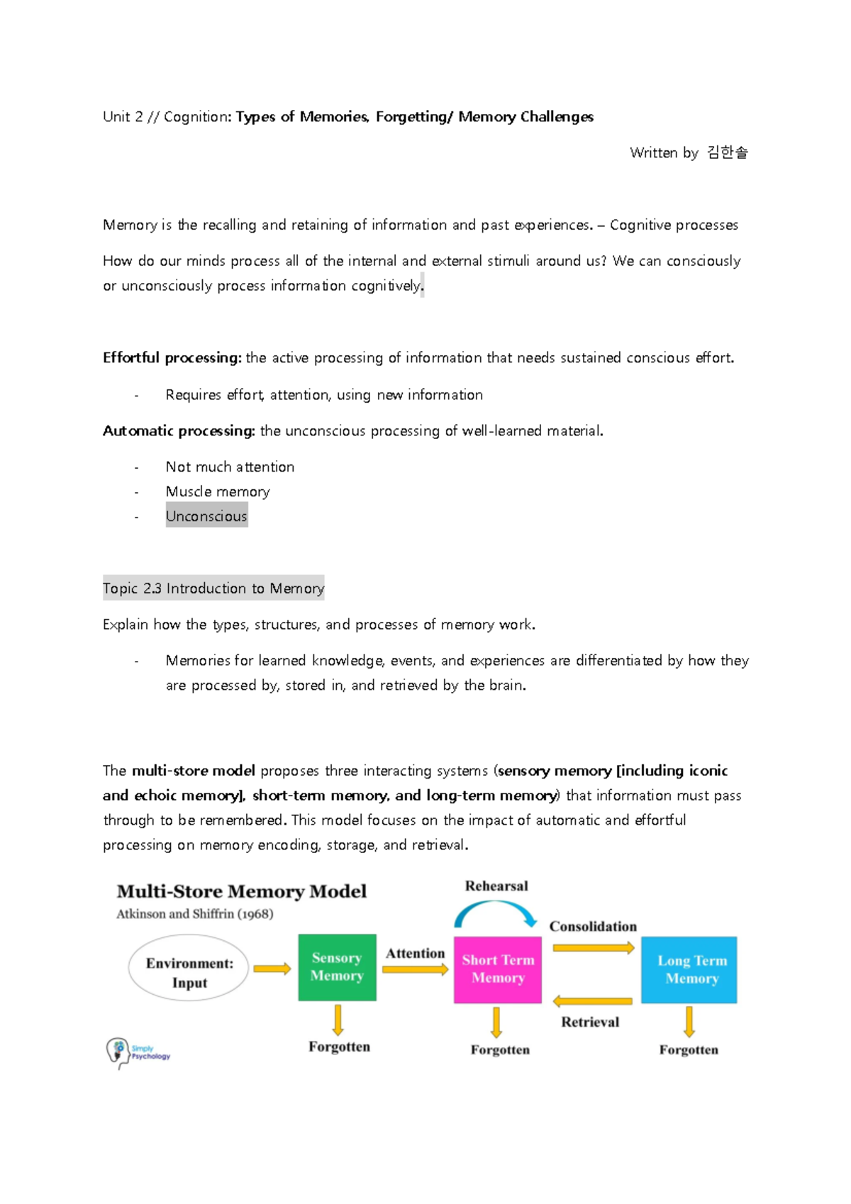 Unit 2 Memory: Cognition Insights and Challenges - Final Exam Notes ...
