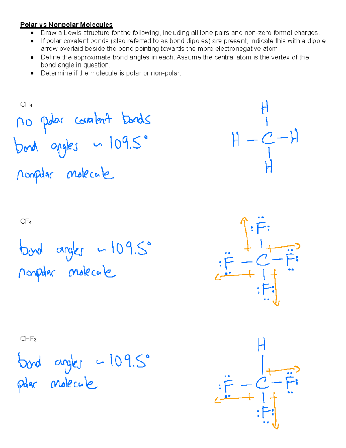 PP12-Fall 2024-Key - practice problems - Polar vs Nonpolar Molecules ...