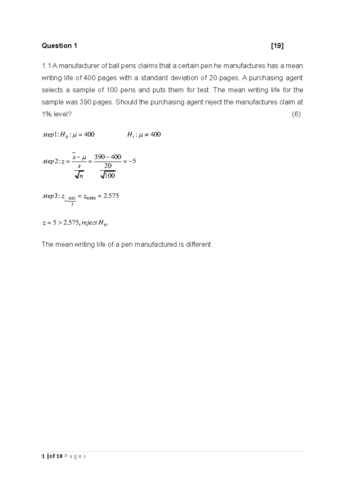 STE105D SAummative 2023 Memo (1)1 - Question 1 [ 19 ] 1 A manufacturer ...