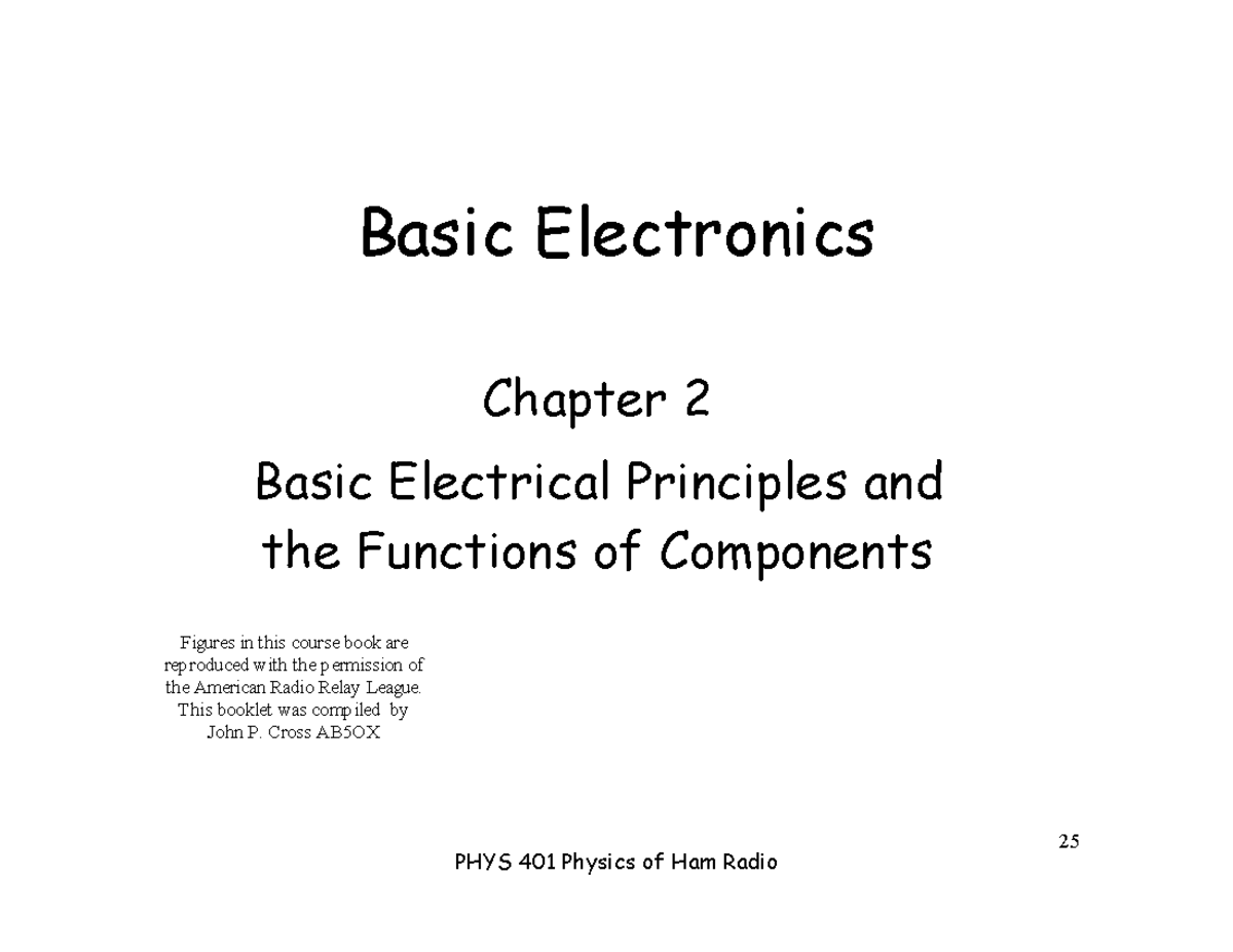 Basic Electronics - 25 Basic Electronics Chapter 2 Basic Electrical Principles and the Functions ...