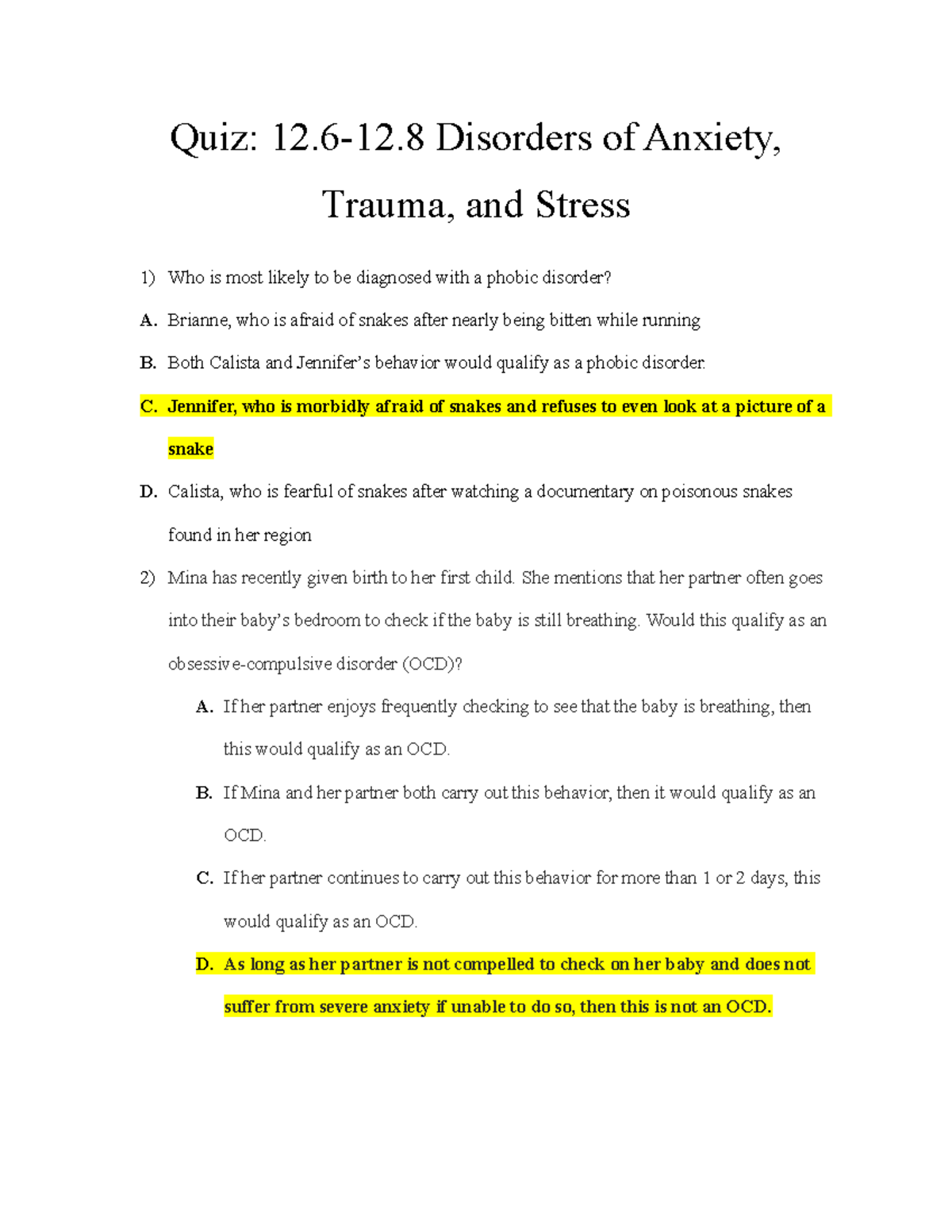 Quiz 12.6-12.8: Understanding Anxiety, Trauma, and Stress Disorders ...