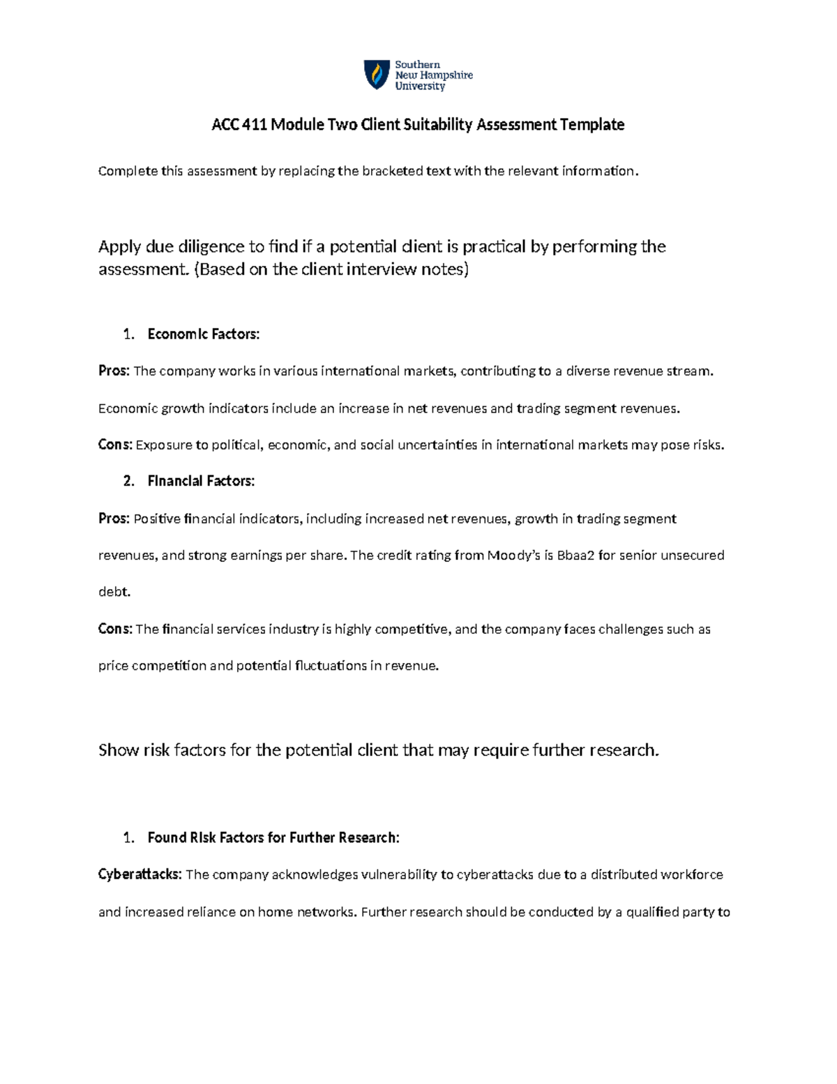 ACC 411 Module Two Client Suitability Assessment Template Guide - Studocu