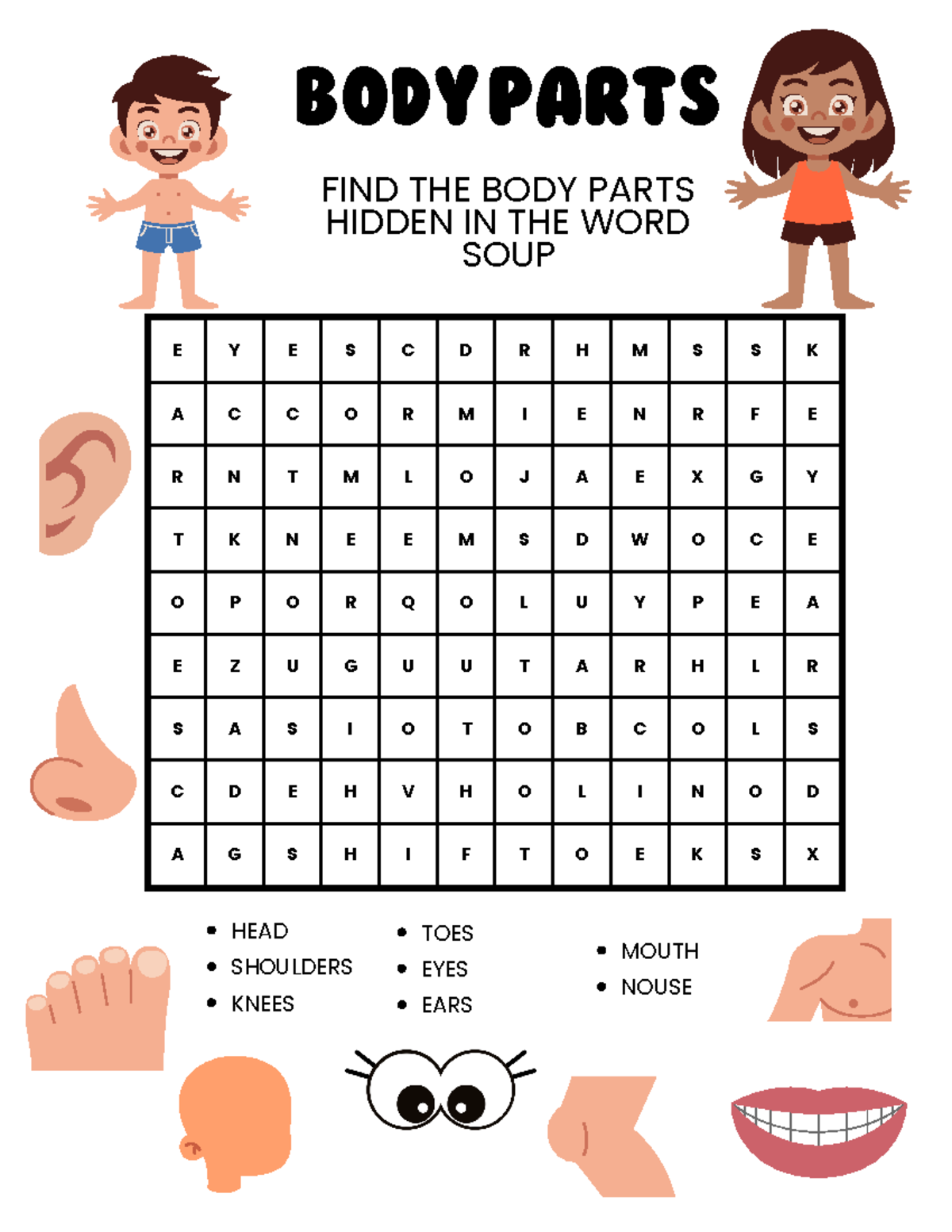 H - Body Parts Word Search Puzzle - Studocu