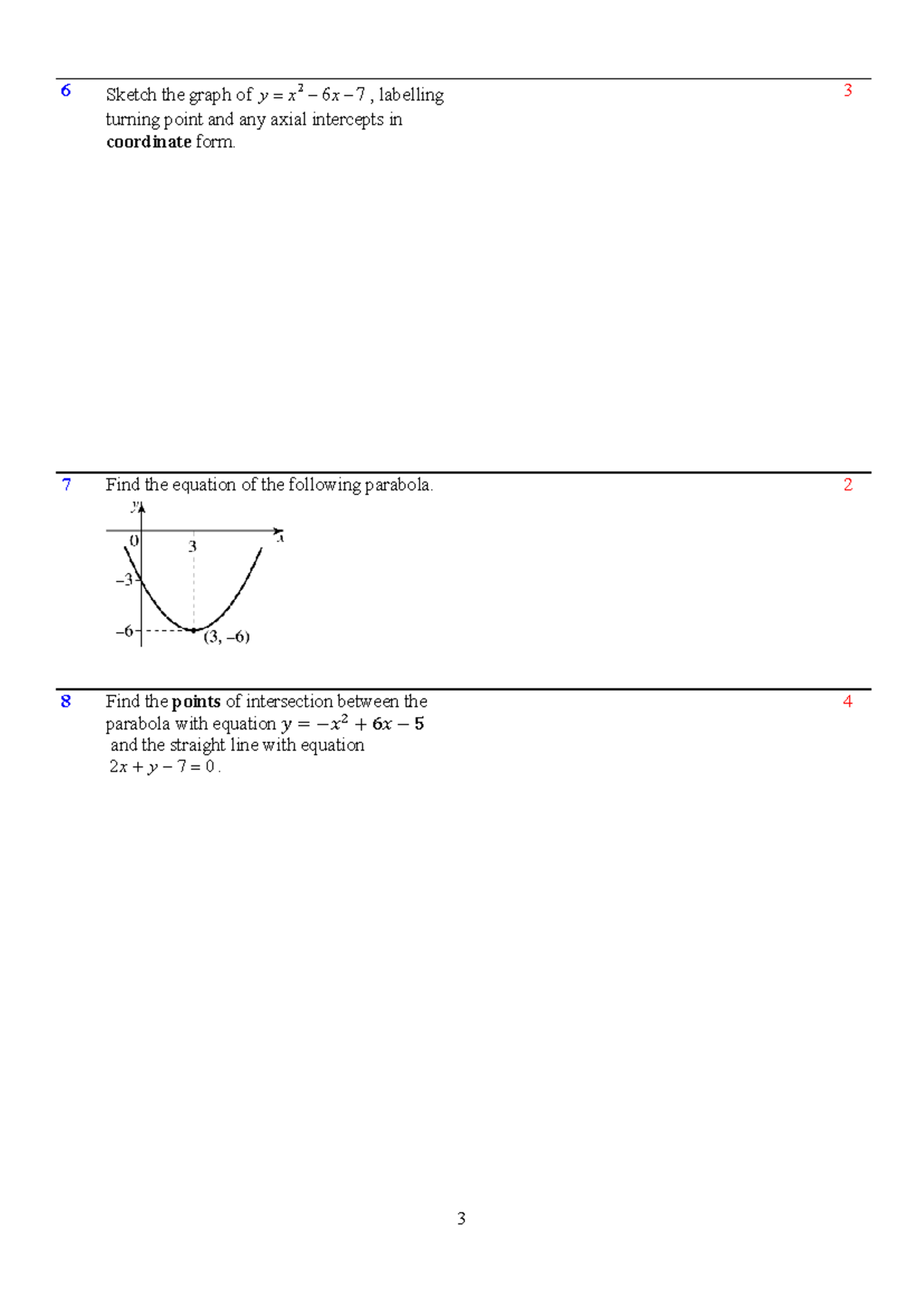 Chapter 3 Take Home Test: Parabola Graphing & Intersections - Studocu