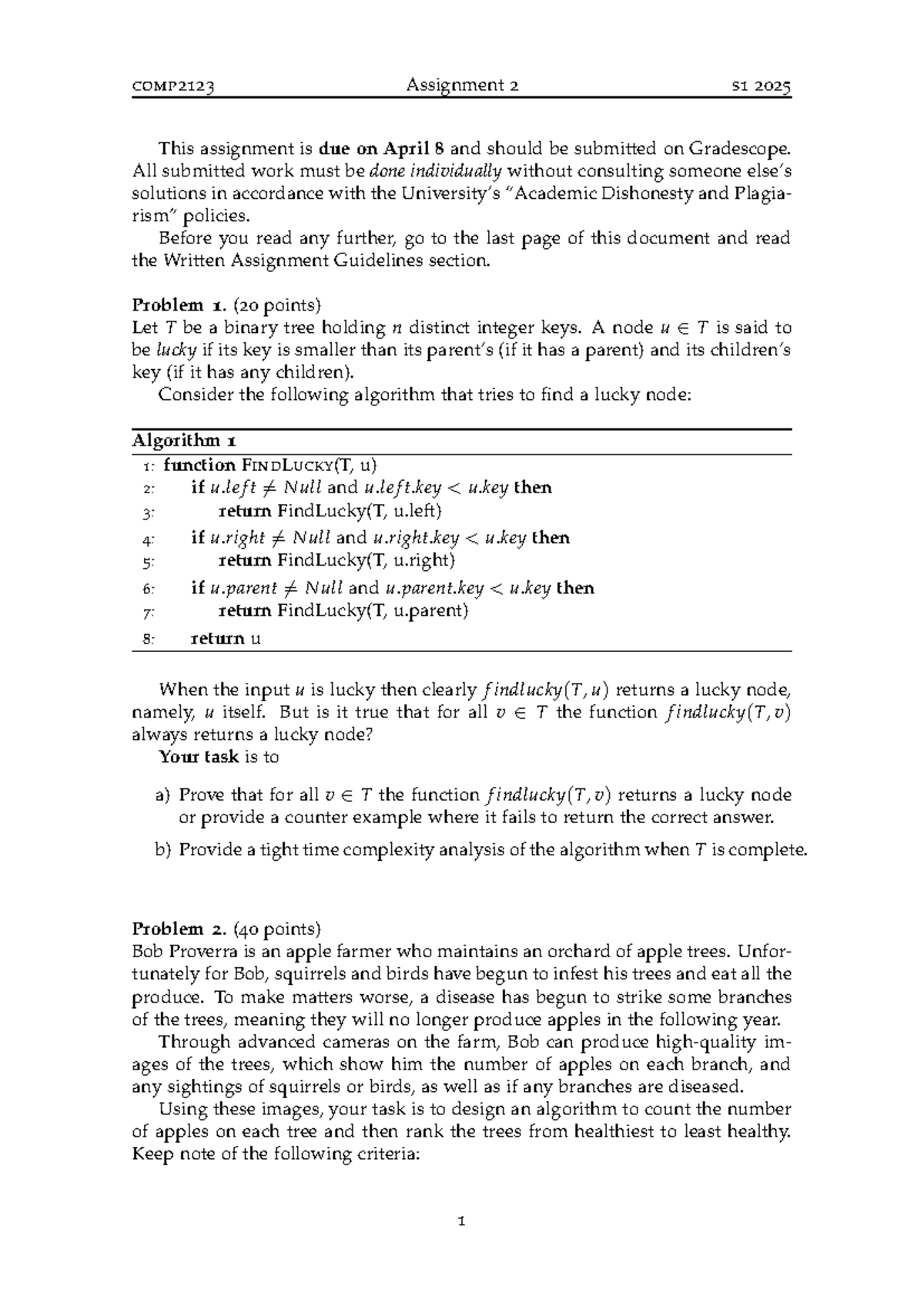 COMP2123 Assignment 2: Algorithms for Binary Trees and Orchard Health ...