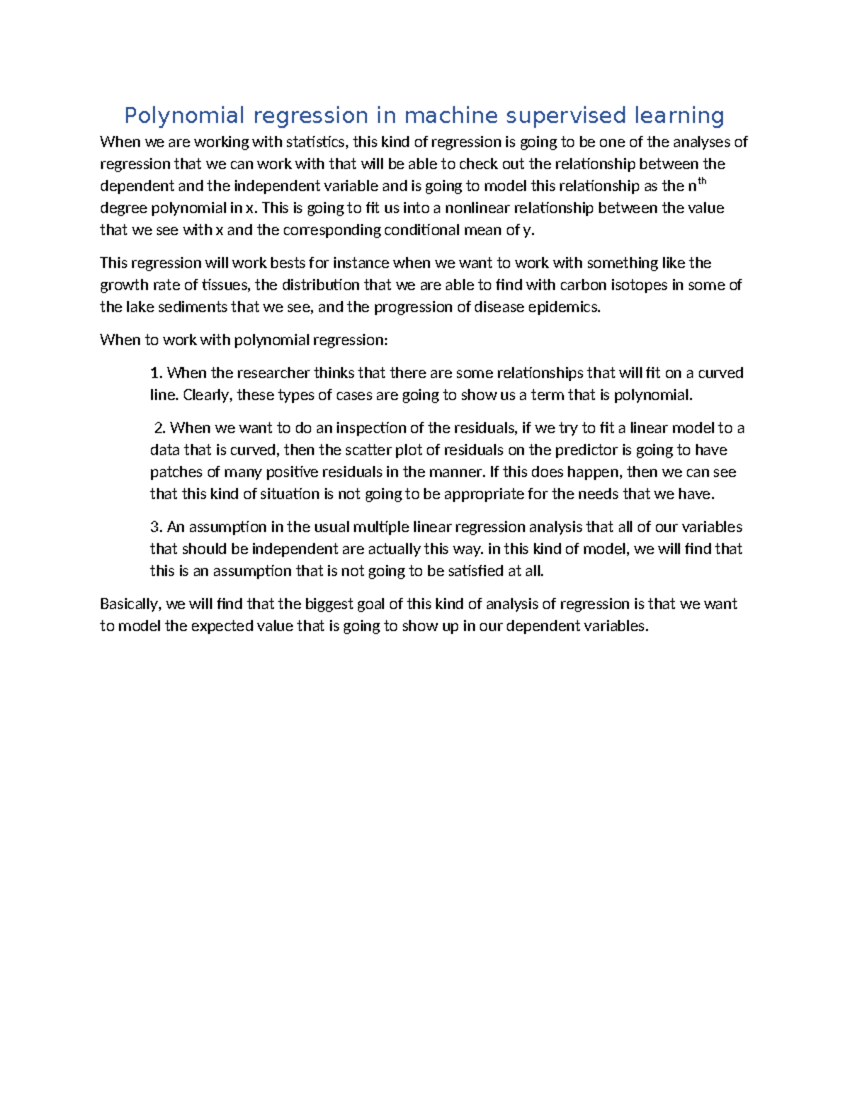 Polynomial Regression in Supervised Learning: An Overview - Studocu