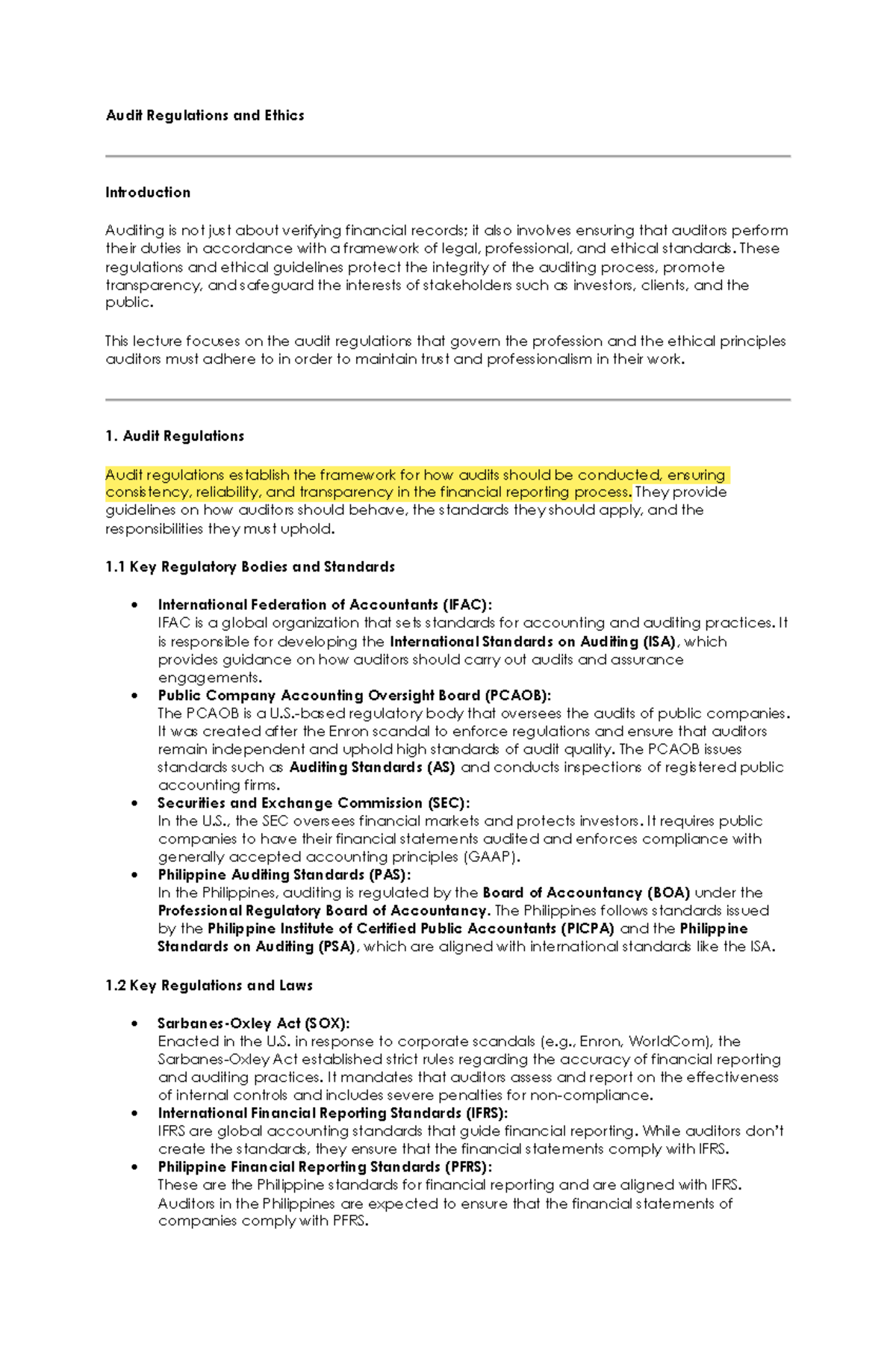 2. Audit Regulations and Ethics: A Comprehensive Overview - Studocu