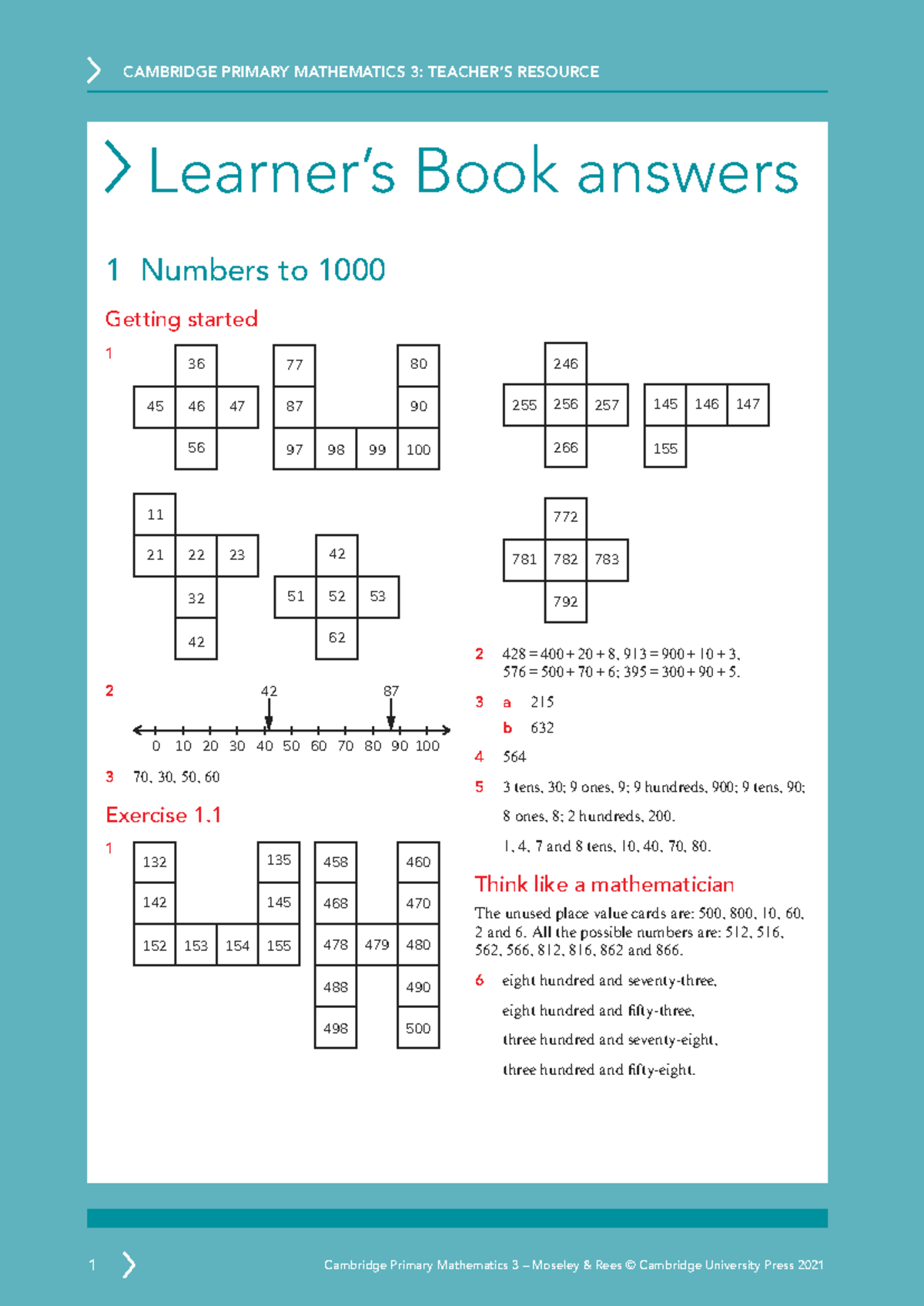 CAMBRIDGE PRIMARY MATHEMATICS 3: RESOURCE Book Answers and Exercises ...