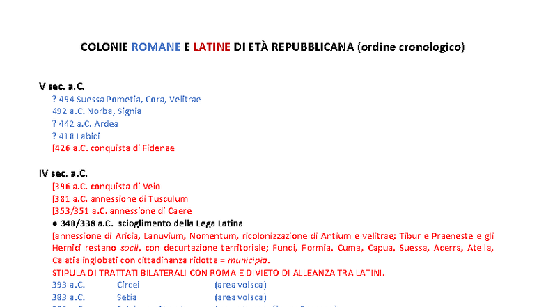 Colonie Romane e Latine di Età Repubblicana: Cronologia Dettagliata ...