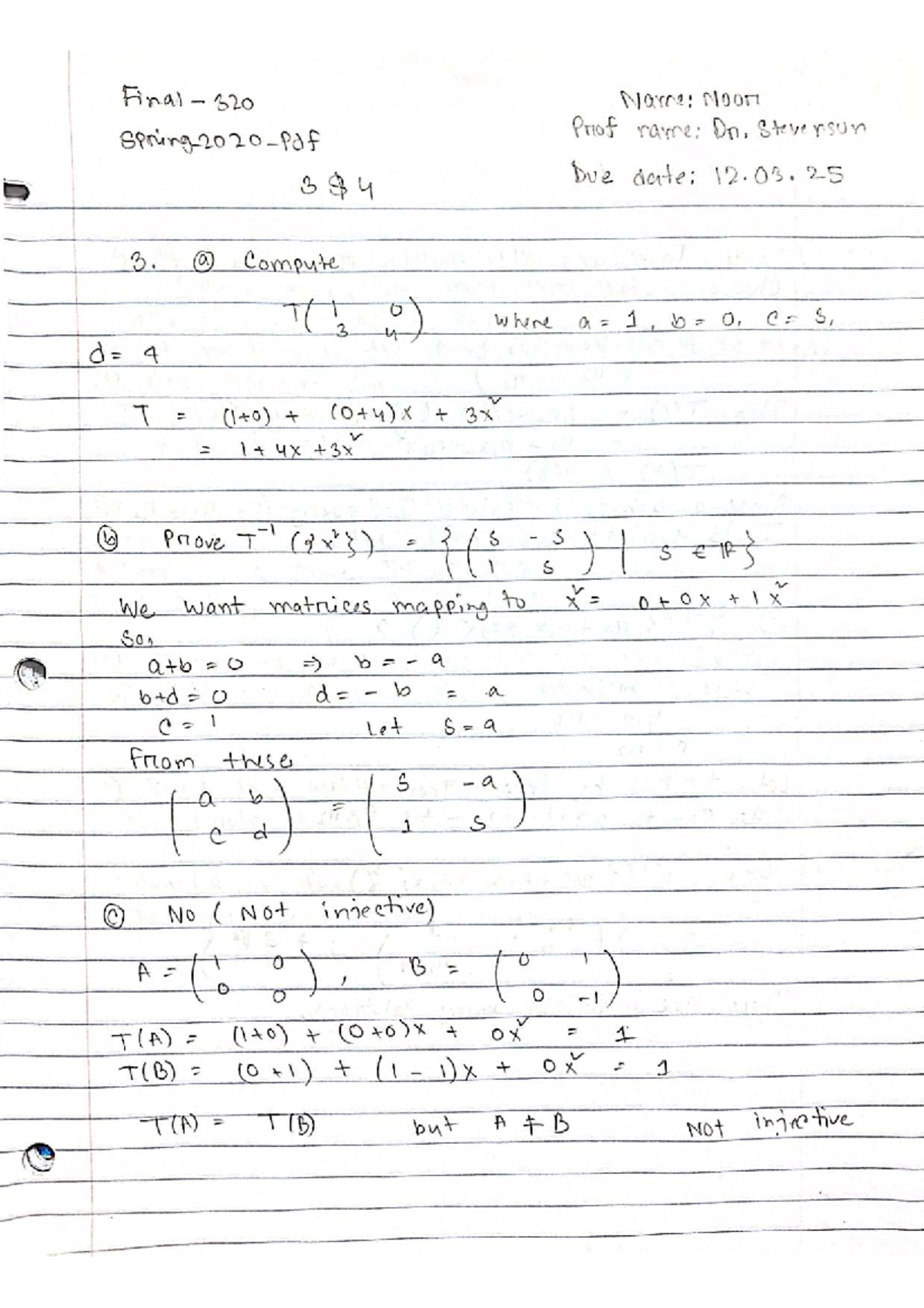 Homework 14: Matrix Transformations and Properties in Math 320 - Studocu