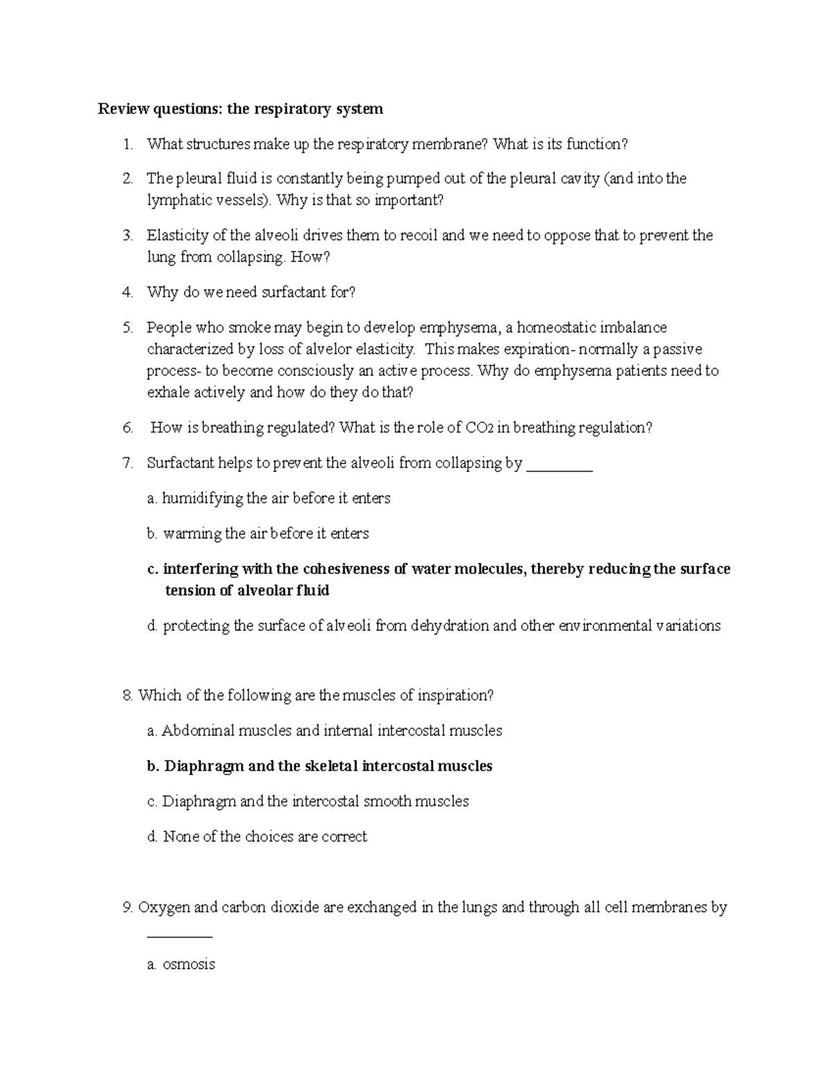 24- Respiratory system study guide key - Review questions: the ...