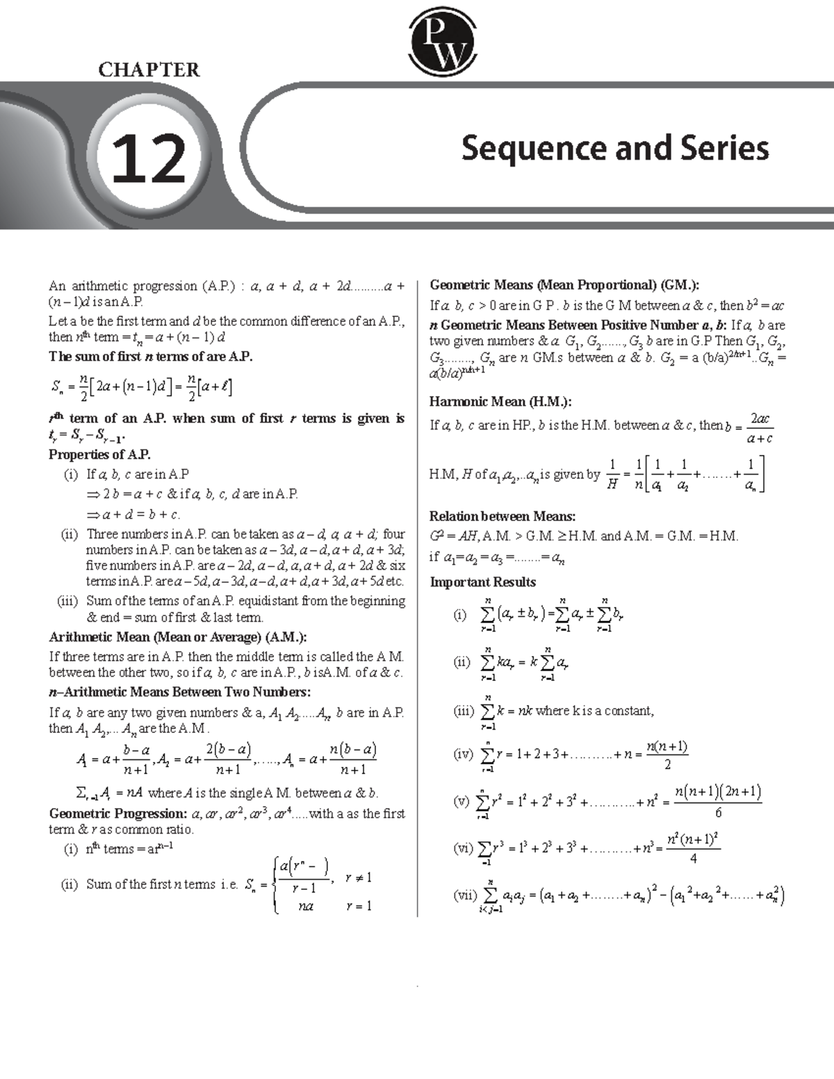 Sequence & Series Short Notes - CHAPTER 12 Sequence and Series An ...
