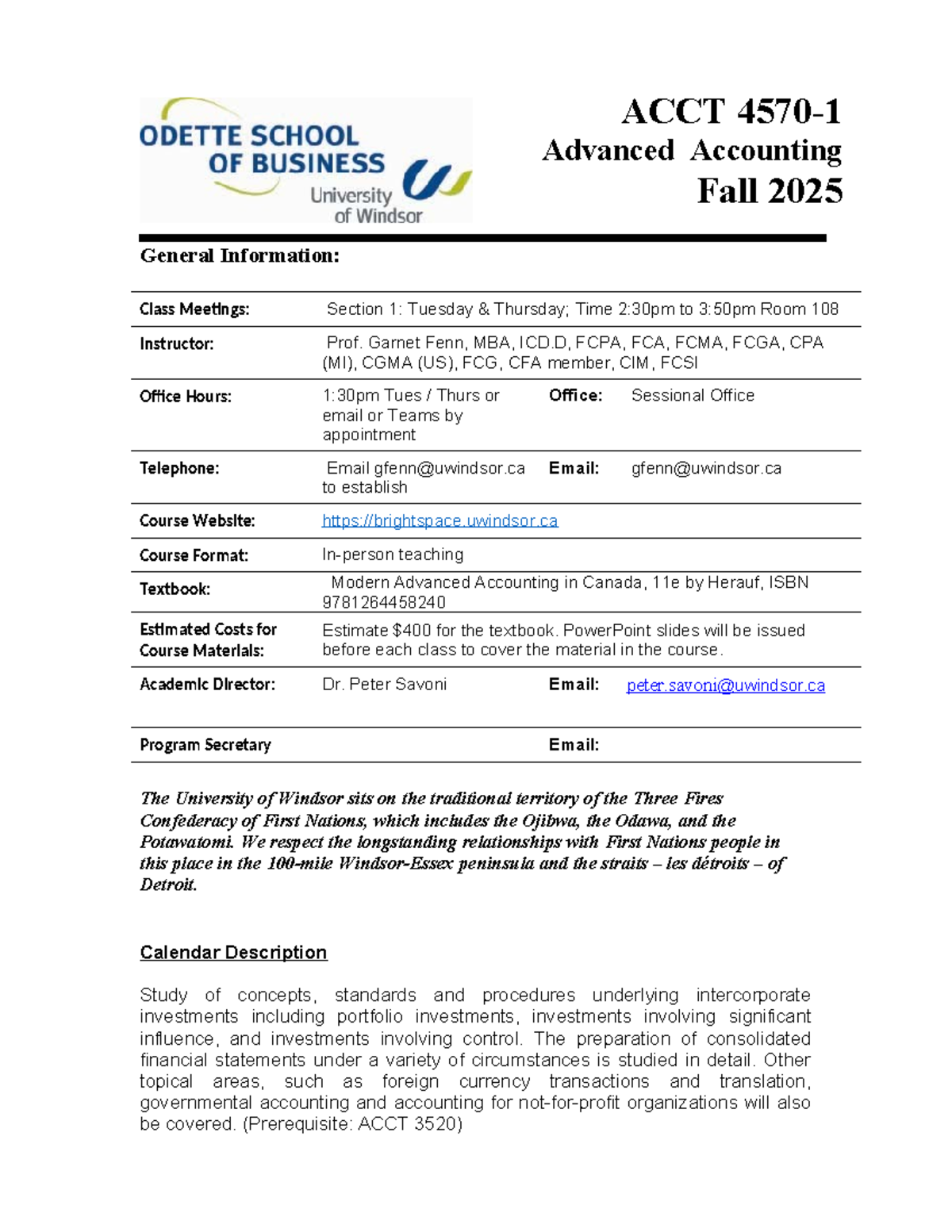Advanced Accounting Syllabus Outline ACCT 4570-1 Fall 2025 - Studocu