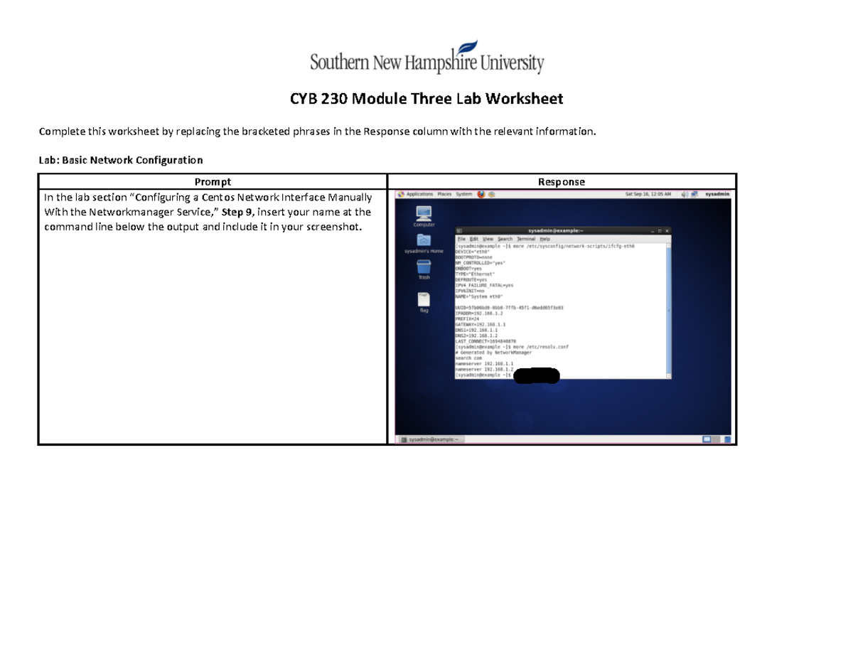 CYB 230 Module 3 Lab Worksheet: Network Configuration & Security - Studocu