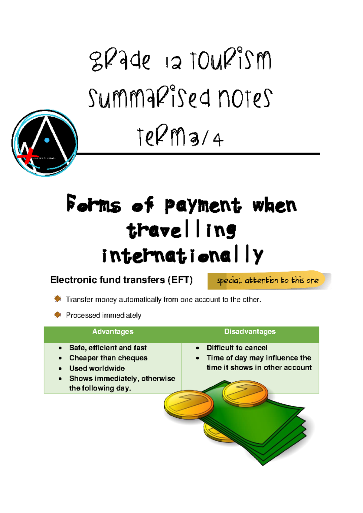 Grade 12 Tourism: Forms of Payment for International Travel - Studocu