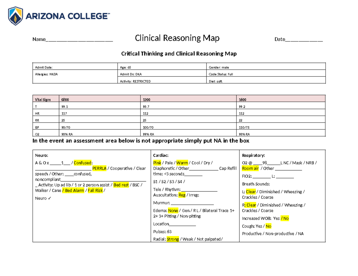 Critical Thinking Map Adult Health - Critical Thinking and Clinical ...