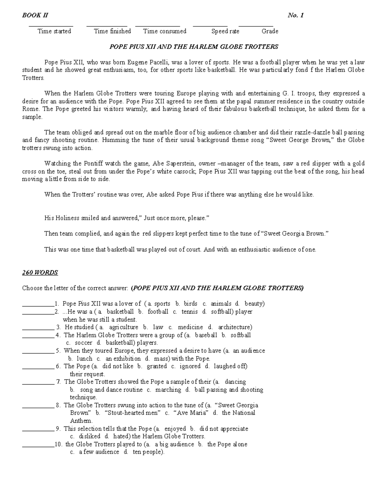 POPE PIUS XII AND THE HARLEM GLOBE TROTTERS: A STUDY GUIDE (G8) - Studocu