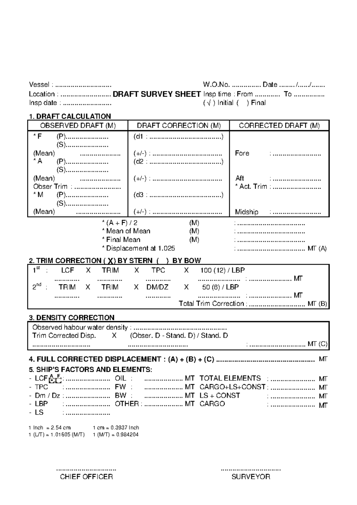Draft Survey Record (Mau 2) - Inspection & Calculation Details - Studocu