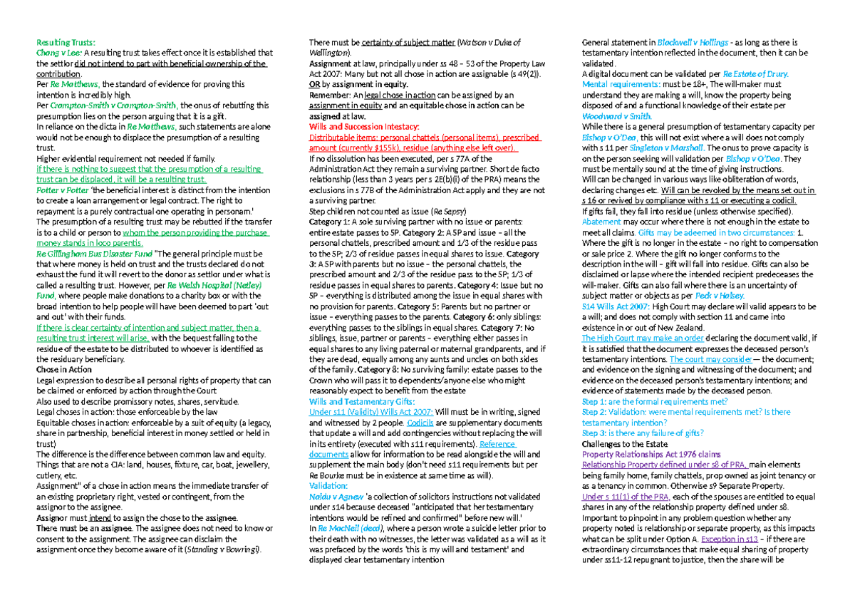 Equity and Trusts Cheat Sheet: Key Cases and Principles (LAW 101) - Studocu