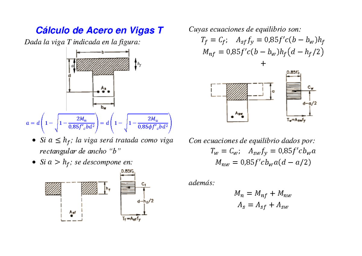 Cálculo del Acero en Vigas T para Diseño Estructural - Curso 2023 - Studocu