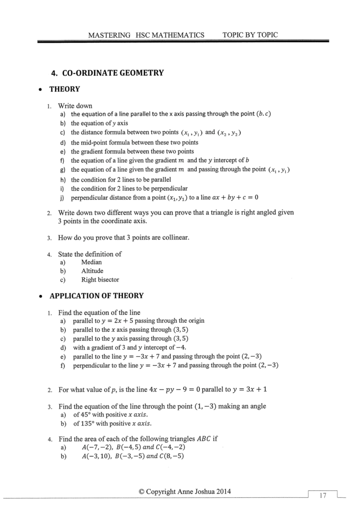 Co-ordinate Geometry - Mastering HSC Questions - MATH - Studocu