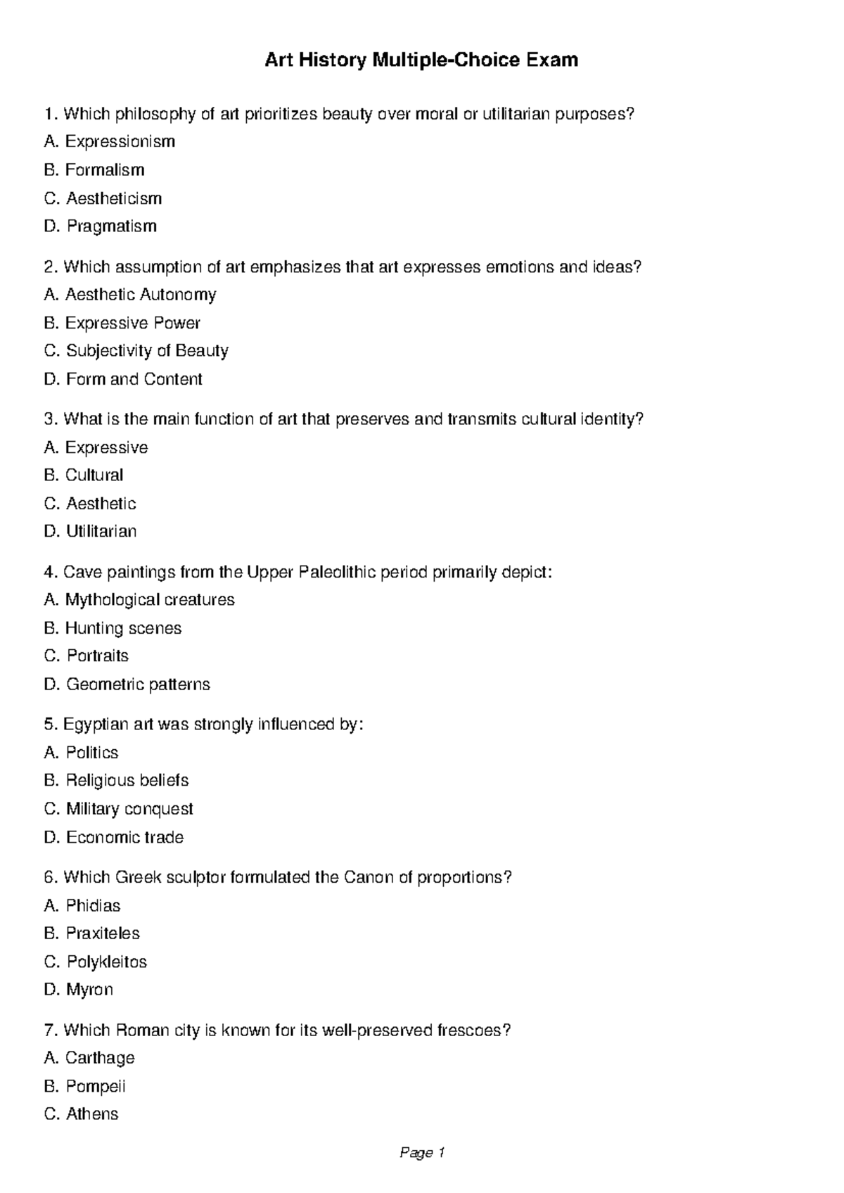 Art History Exam - Art History Multiple-Choice Exam Which philosophy of ...
