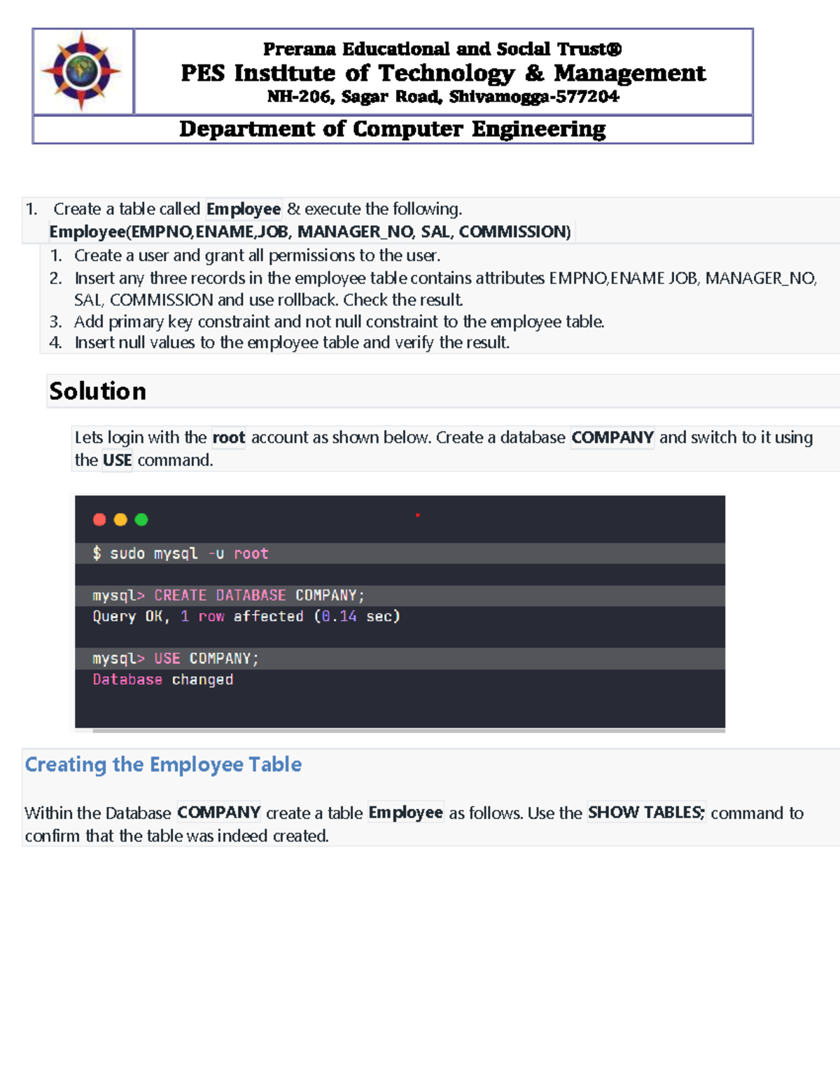 DBMS Programs 1-6: Employee Table Creation & Trigger Implementation ...